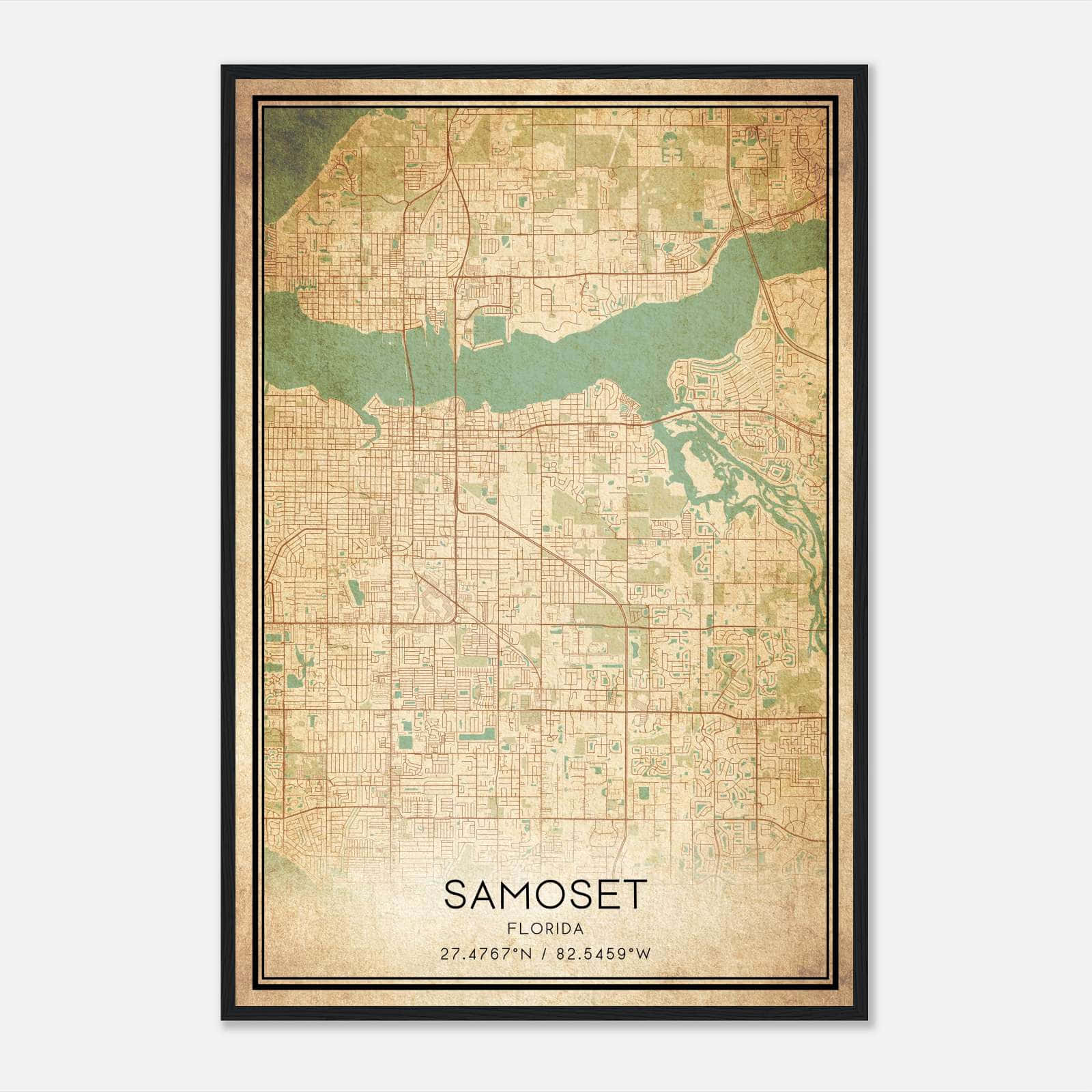 Vintage Samoset Florida Map Poster, Samoset FL City Road Wall Art Print ...