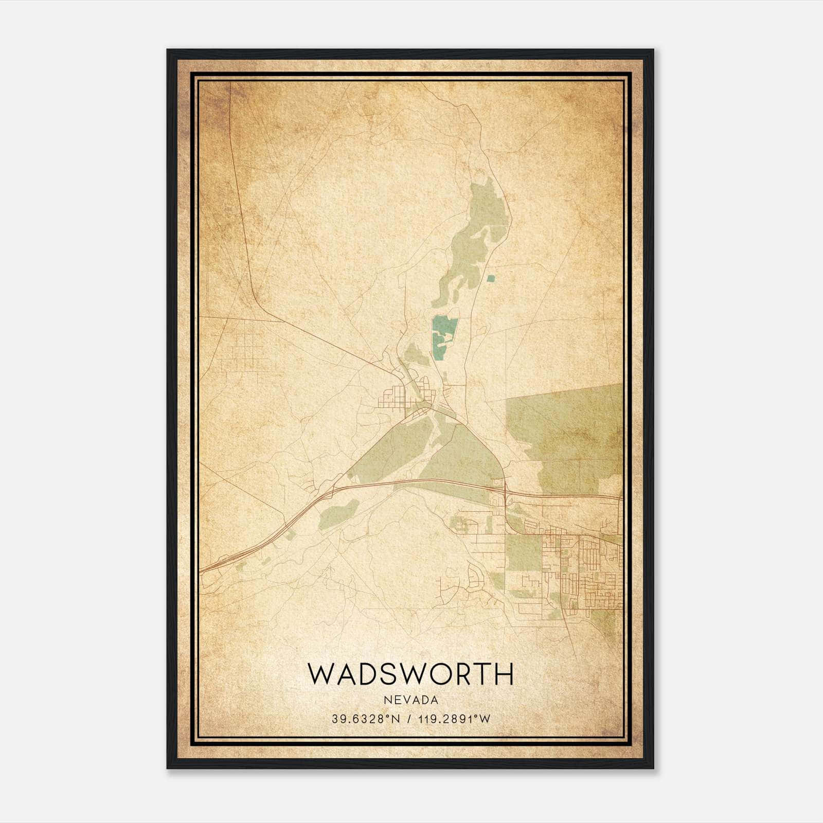 Vintage Wadsworth Nevada Map Poster, Wadsworth NV City Road Wall Art ...