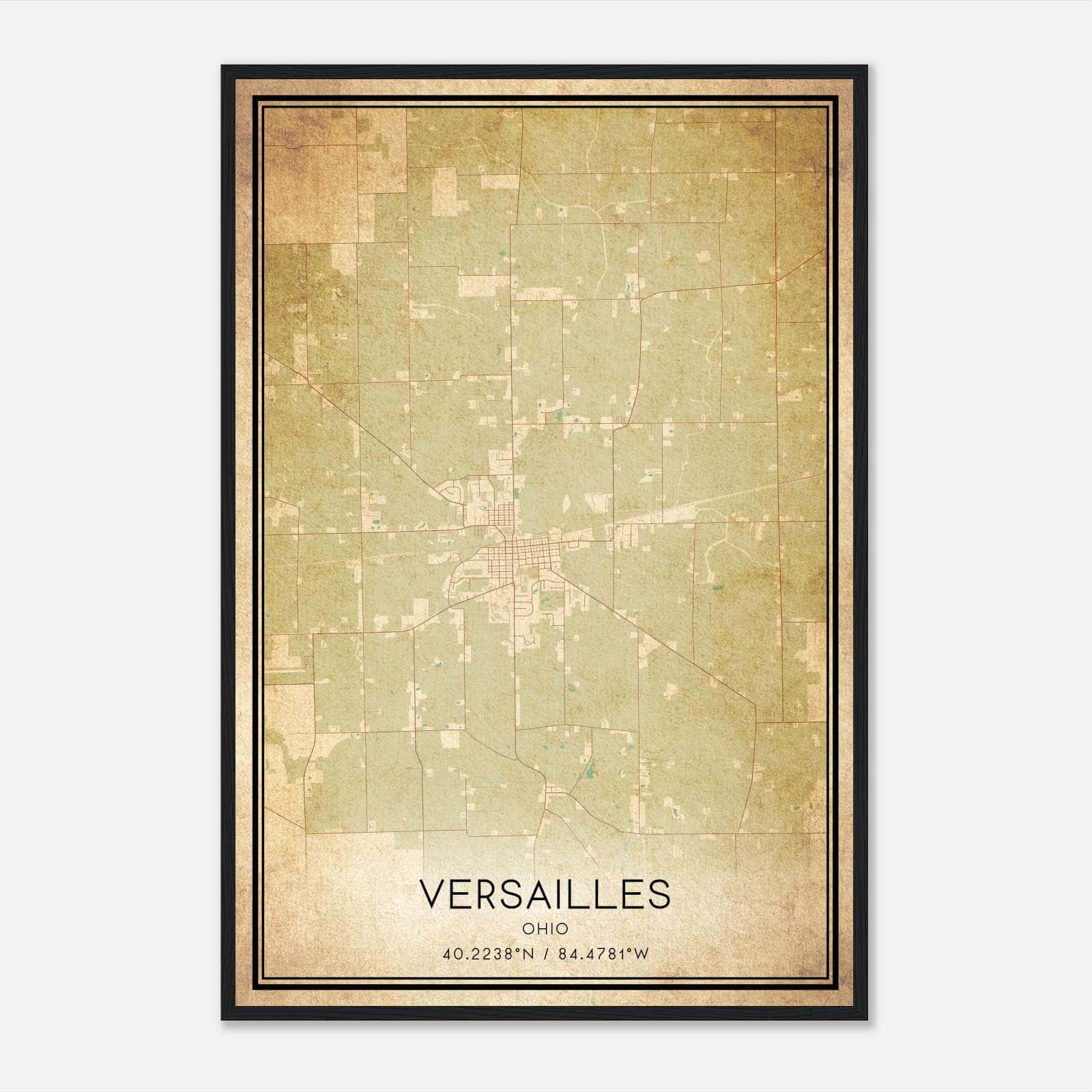 Vintage Versailles Ohio Map Poster, Versailles OH City Road Wall Art ...