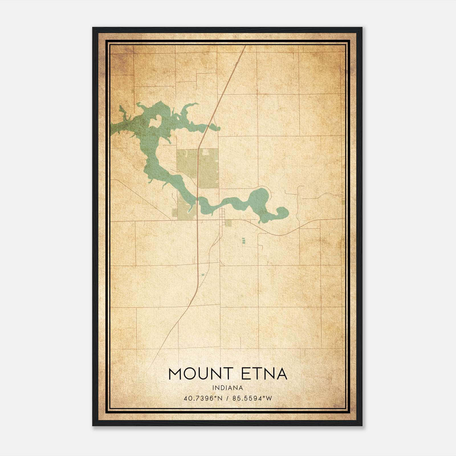 Vintage Mount Etna Indiana Map Poster, Mount Etna IN City Road Wall Art ...