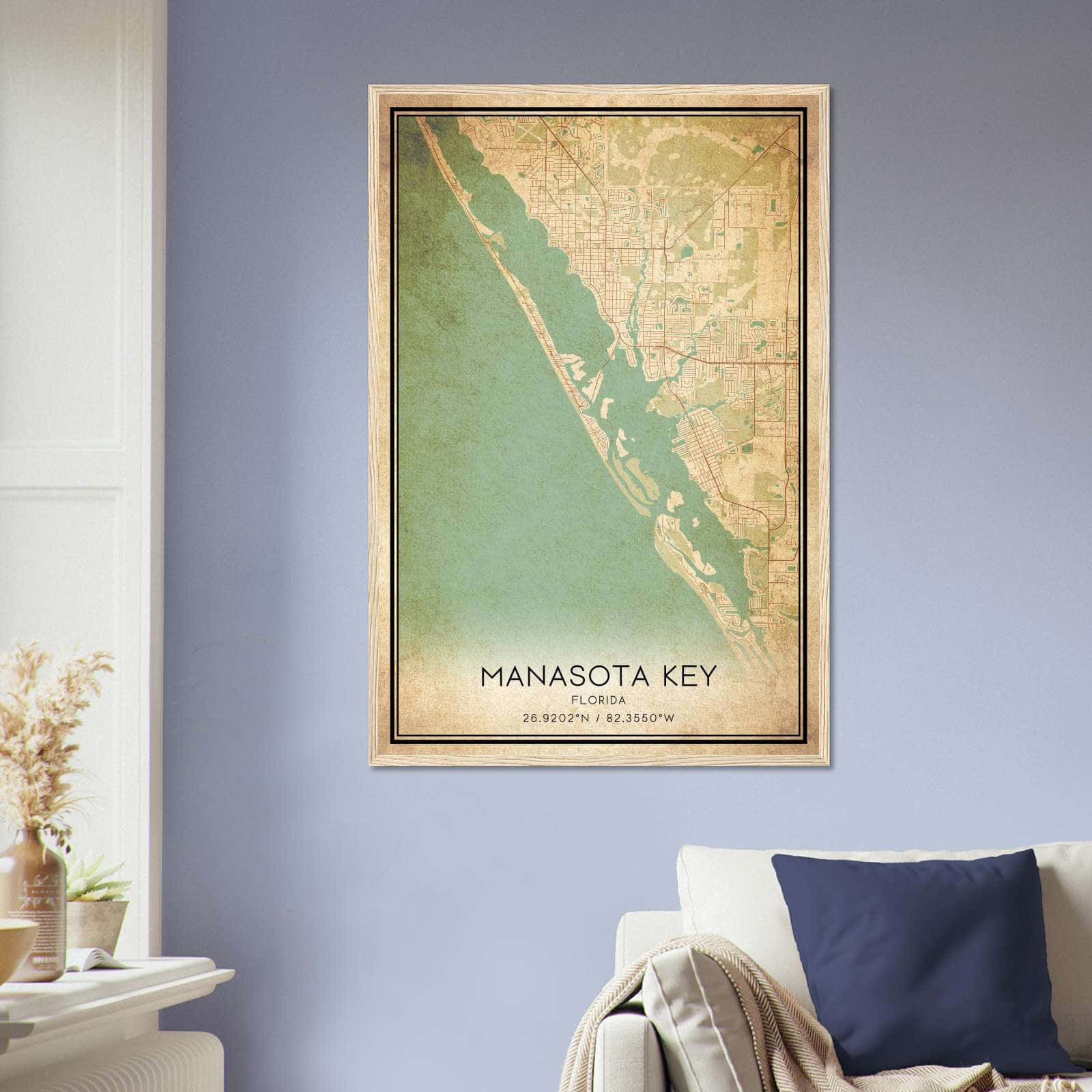 Vintage Manasota Key Florida Map Poster, Manasota Key FL City Road Wall ...