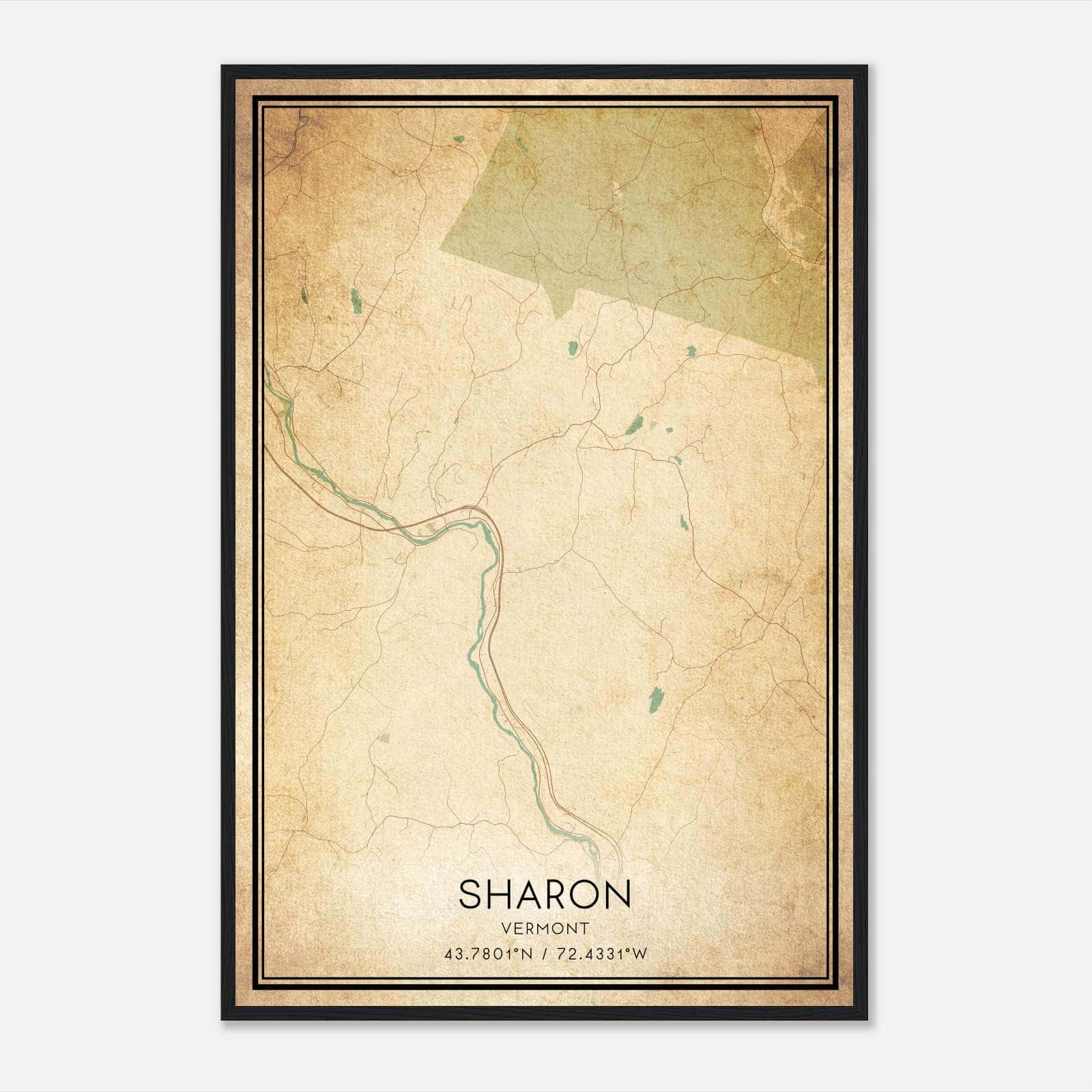 Vintage Sharon Vermont Map Poster, Sharon VT City Road Wall Art Print ...