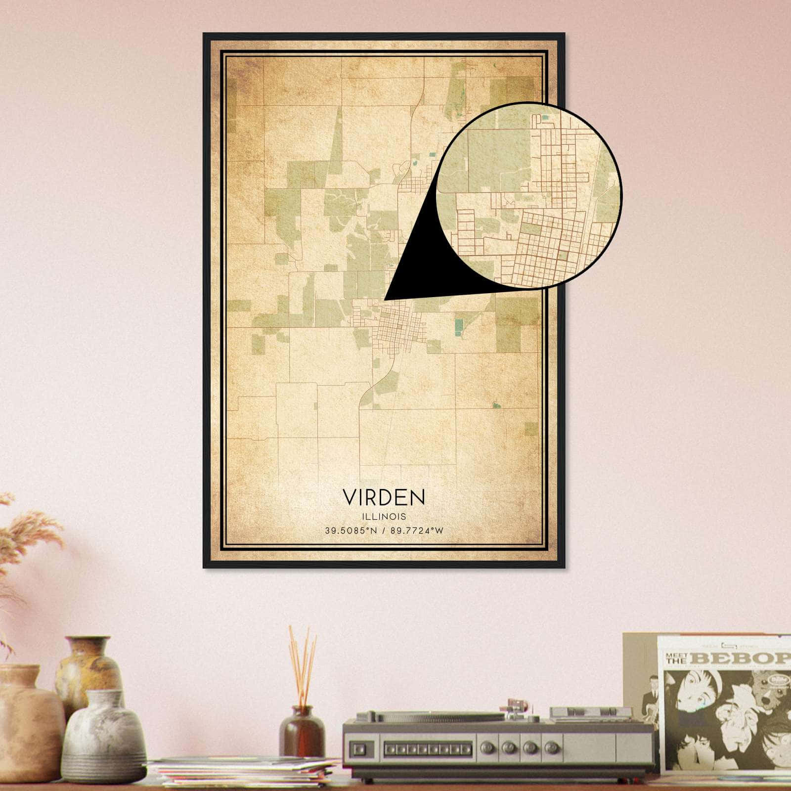 Vintage Virden Illinois Map Poster, Virden IL City Road Wall Art Print ...