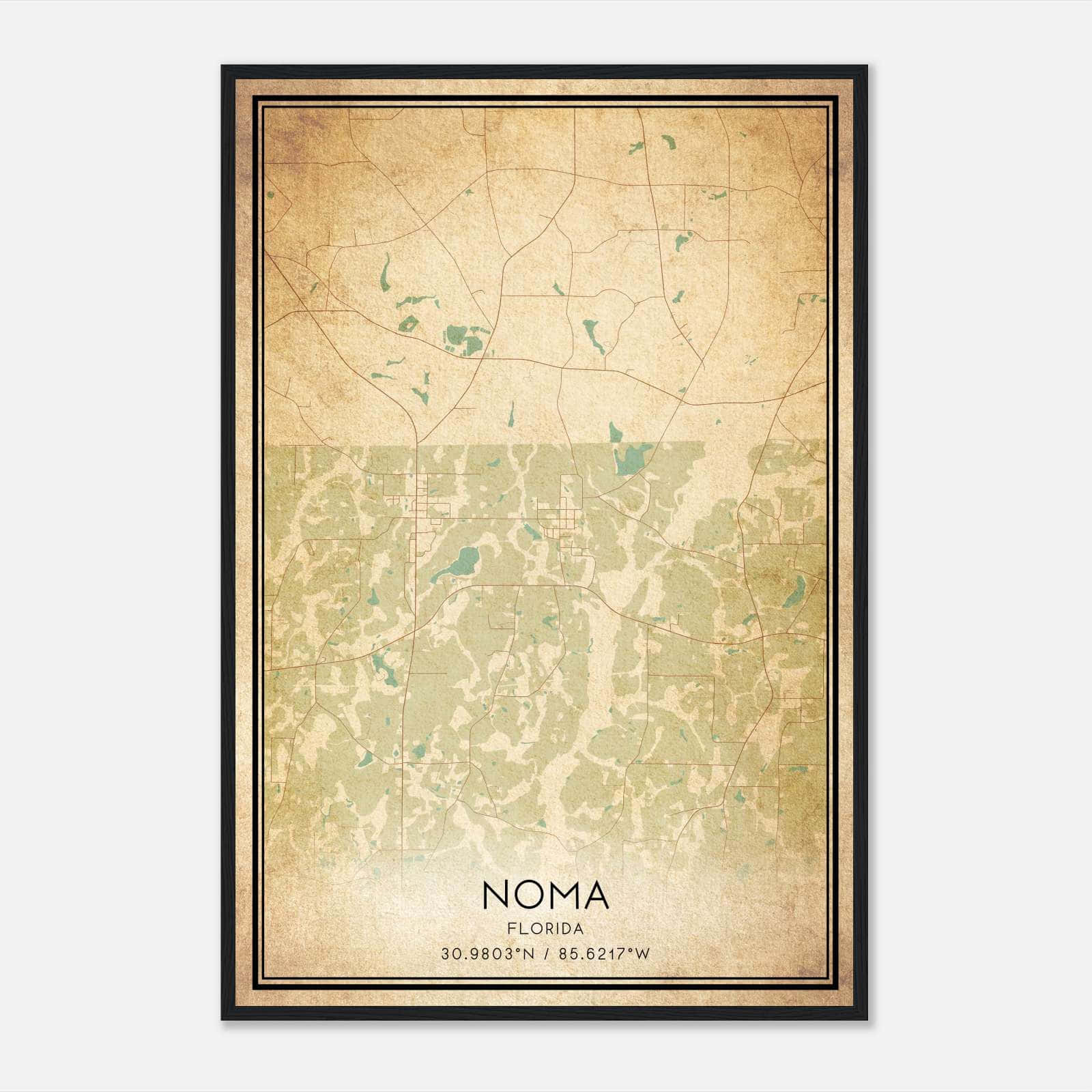 Vintage Noma Florida Map Poster, Noma FL City Road Wall Art Print ...