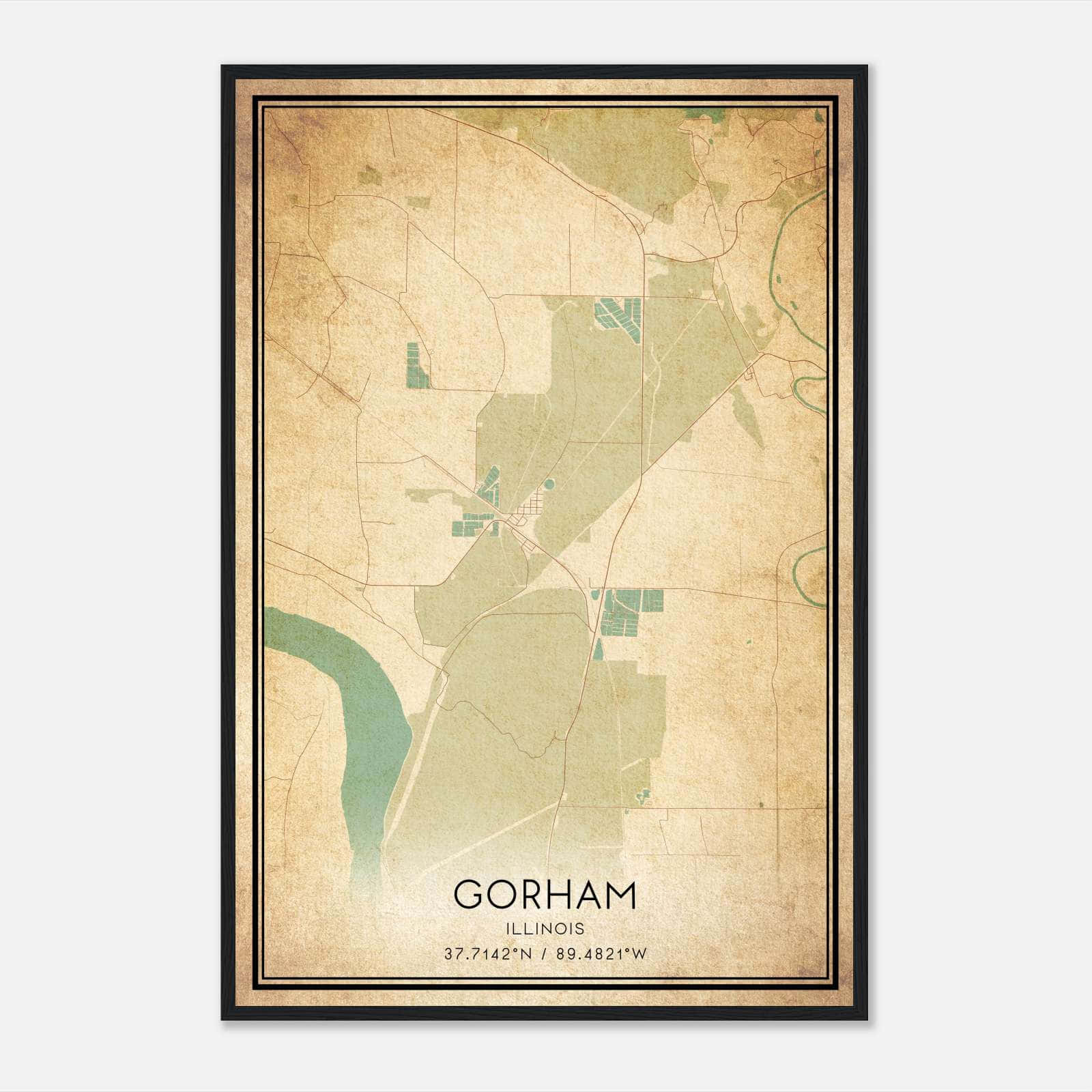 Vintage Gorham Illinois Map Poster, Gorham IL City Road Wall Art Print ...