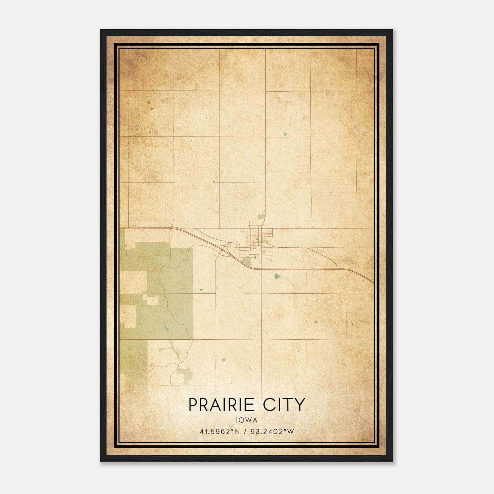 Vintage Prairie City Iowa Map Poster, Prairie City IA City Road Wall ...