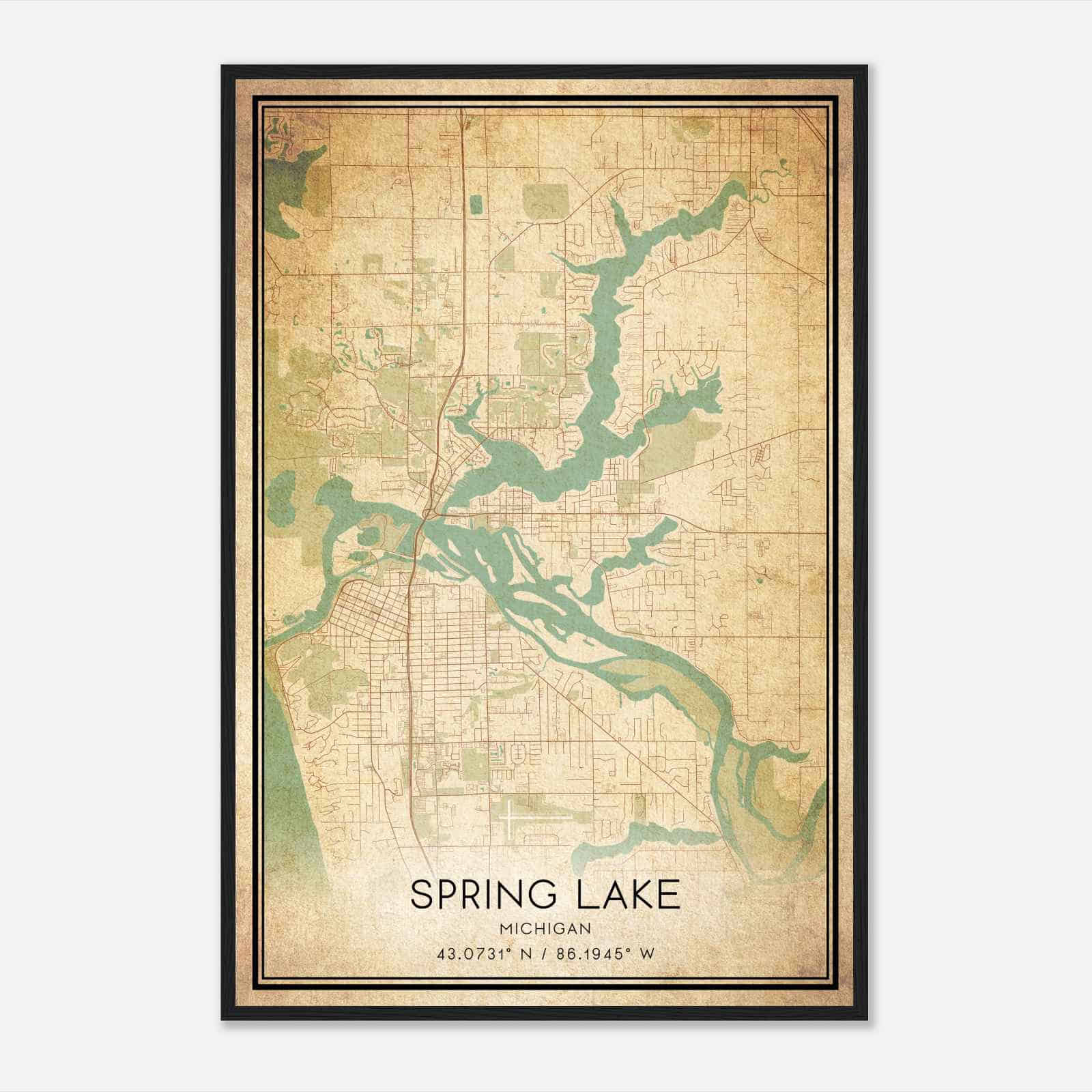 Vintage Spring Lake Michigan Map Poster, Spring Lake MI City Road Wall ...