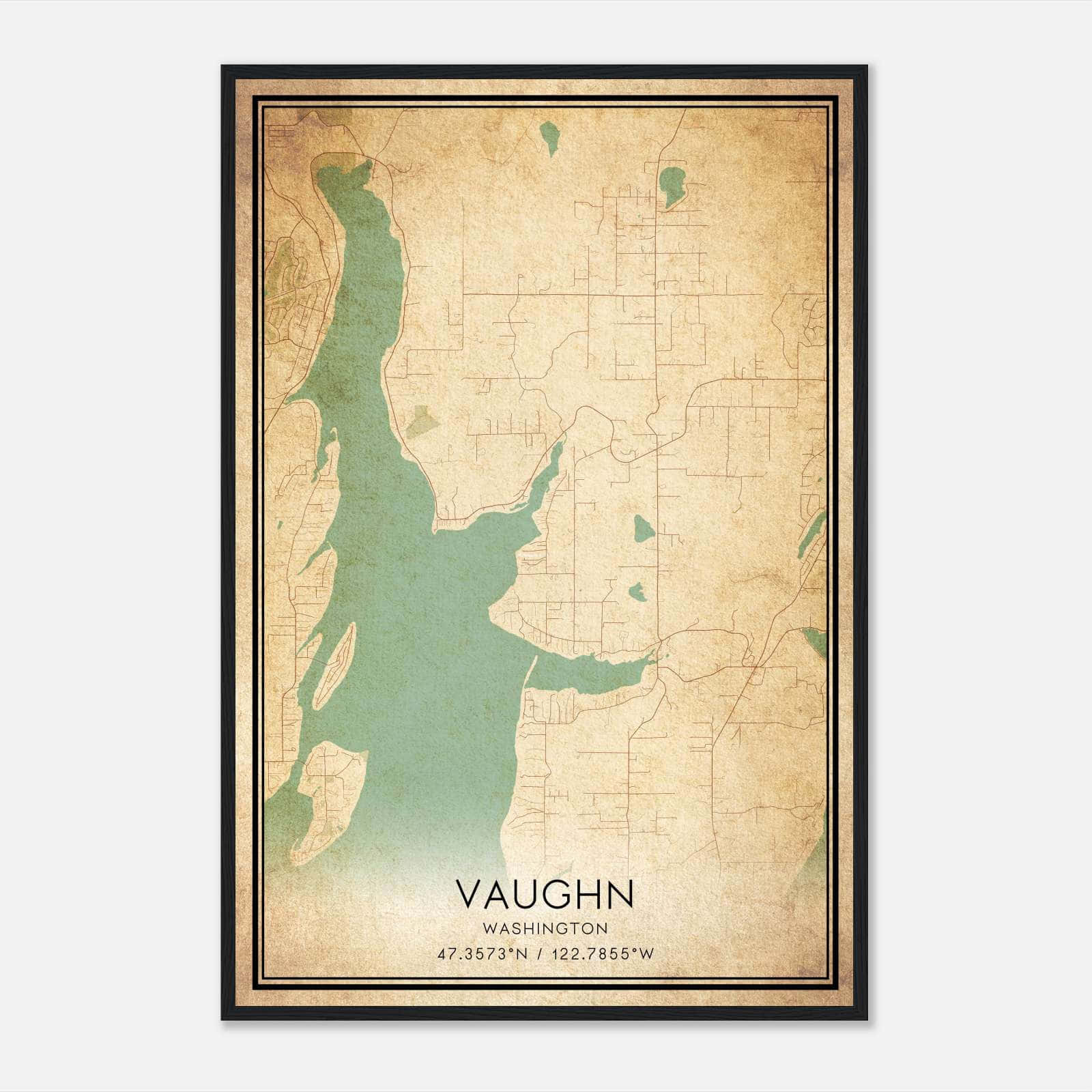 Vintage Vaughn Washington Map Poster, Vaughn WA City Road Wall Art ...