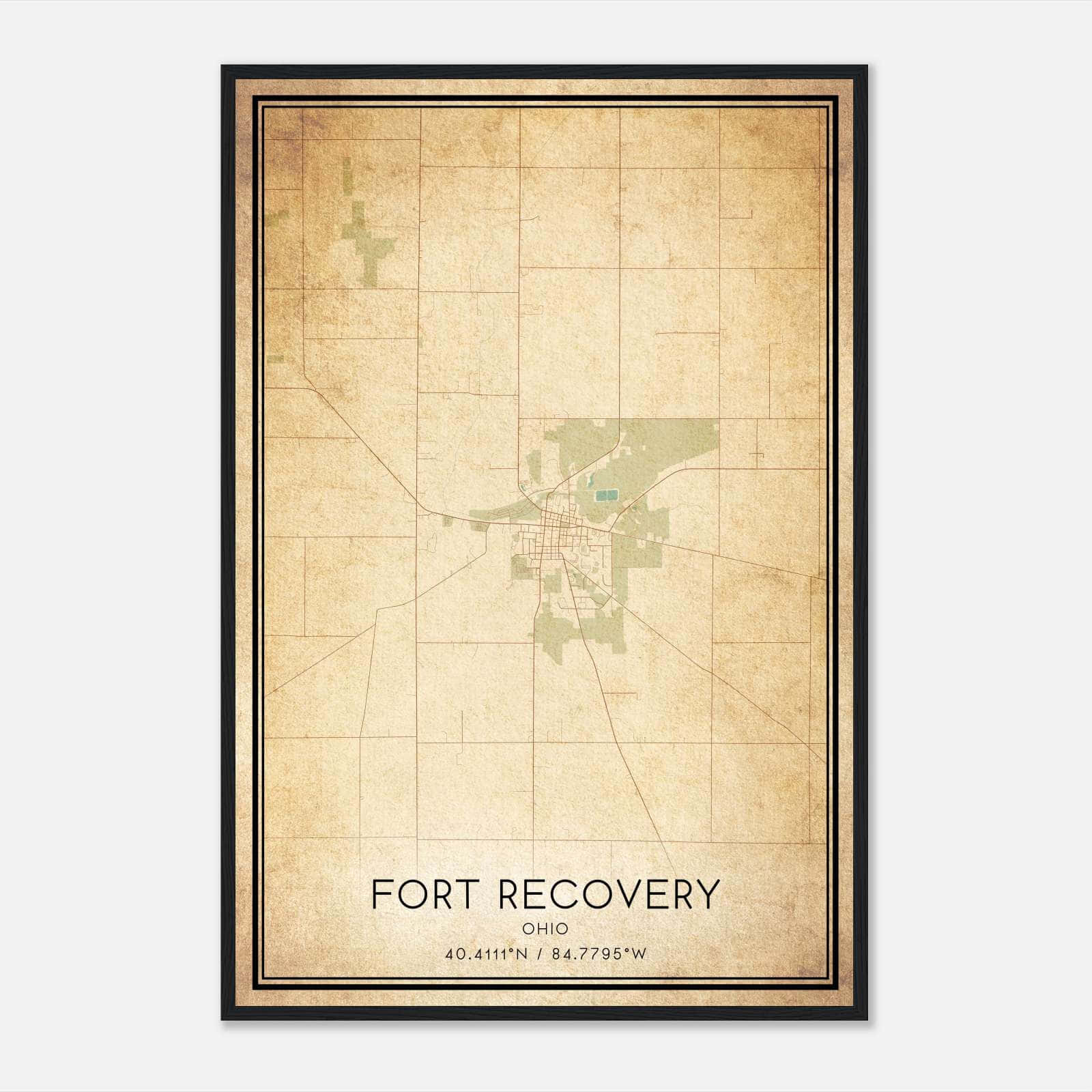 Vintage Fort Recovery Ohio Map Poster, Fort Recovery OH City Road Wall ...