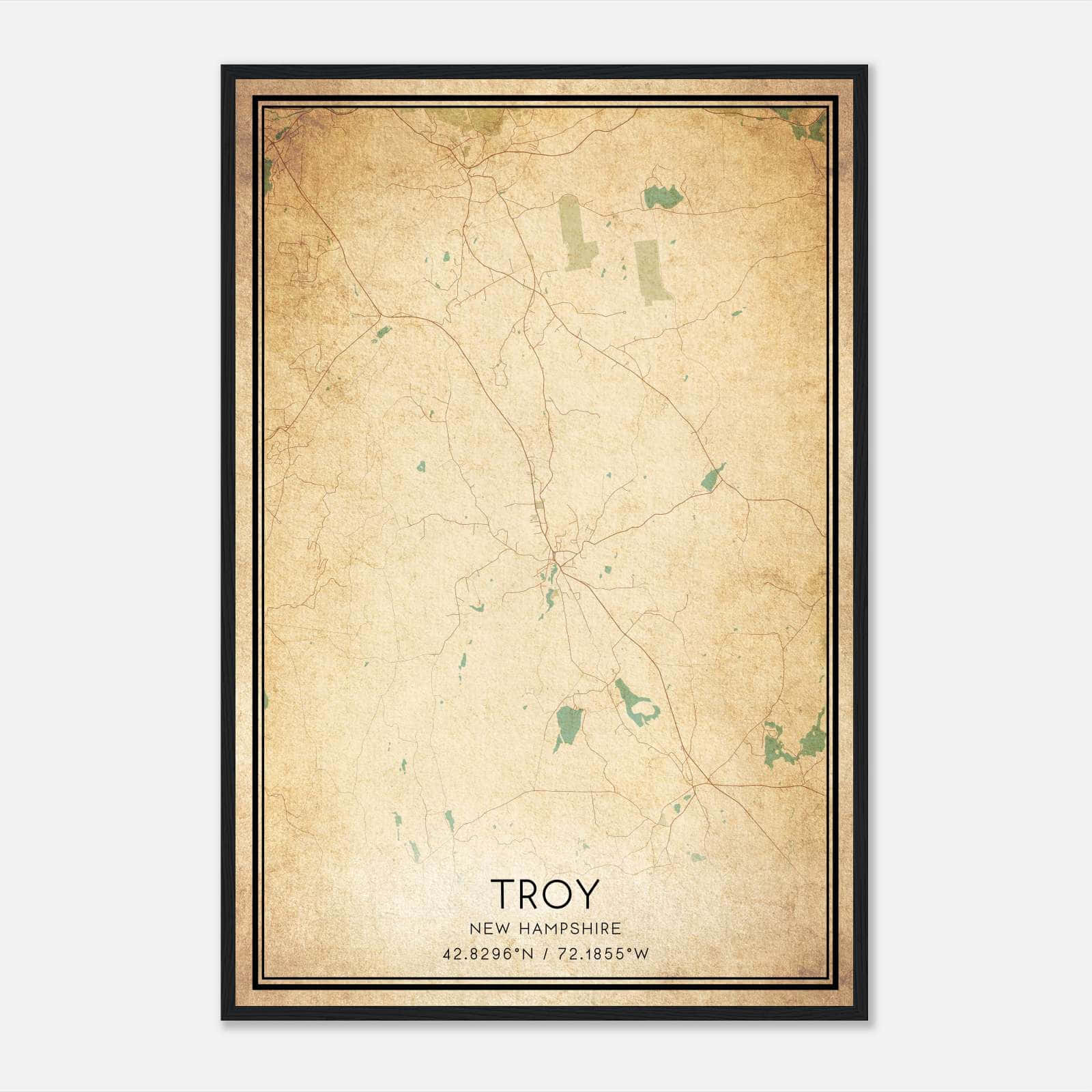 Vintage Troy New Hampshire Map Poster, Troy NH City Road Wall Art Print ...