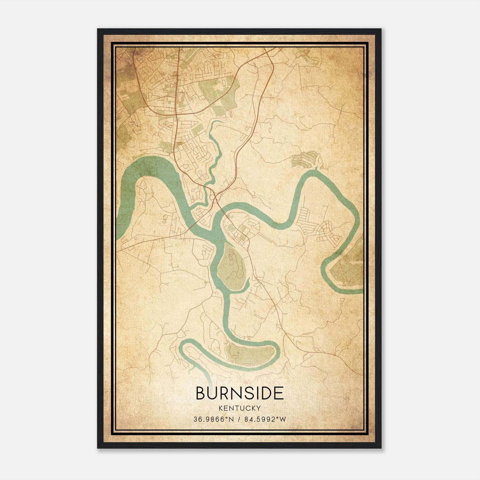 Vintage Burnside Kentucky Map Poster, Burnside KY City Road Wall Art ...