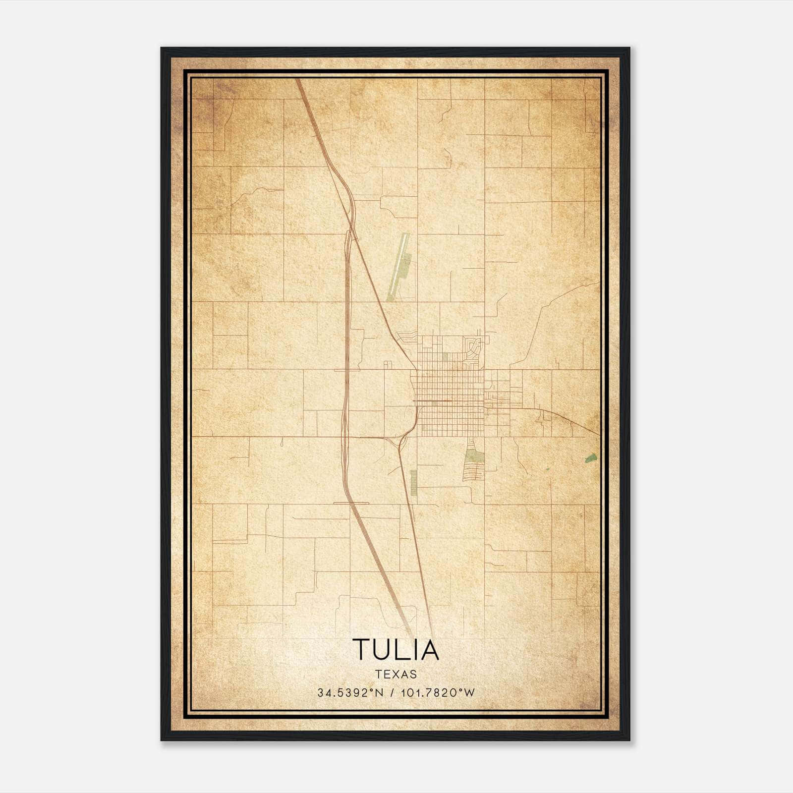 Vintage Tulia Texas Map Poster, Tulia TX City Road Wall Art Print ...