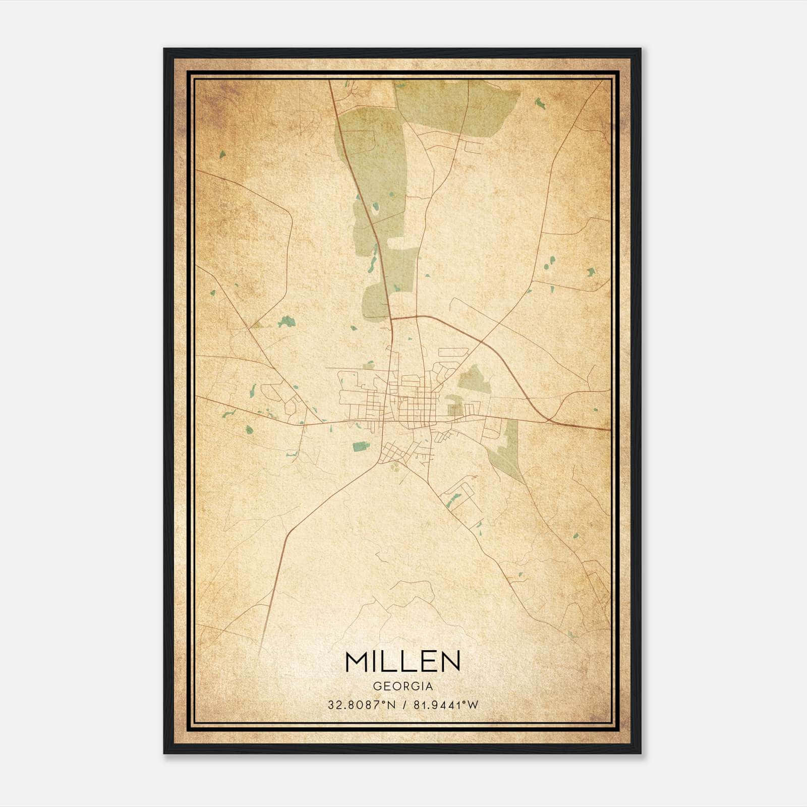 Vintage Millen Georgia Map Poster, Millen GA City Road Wall Art Print ...