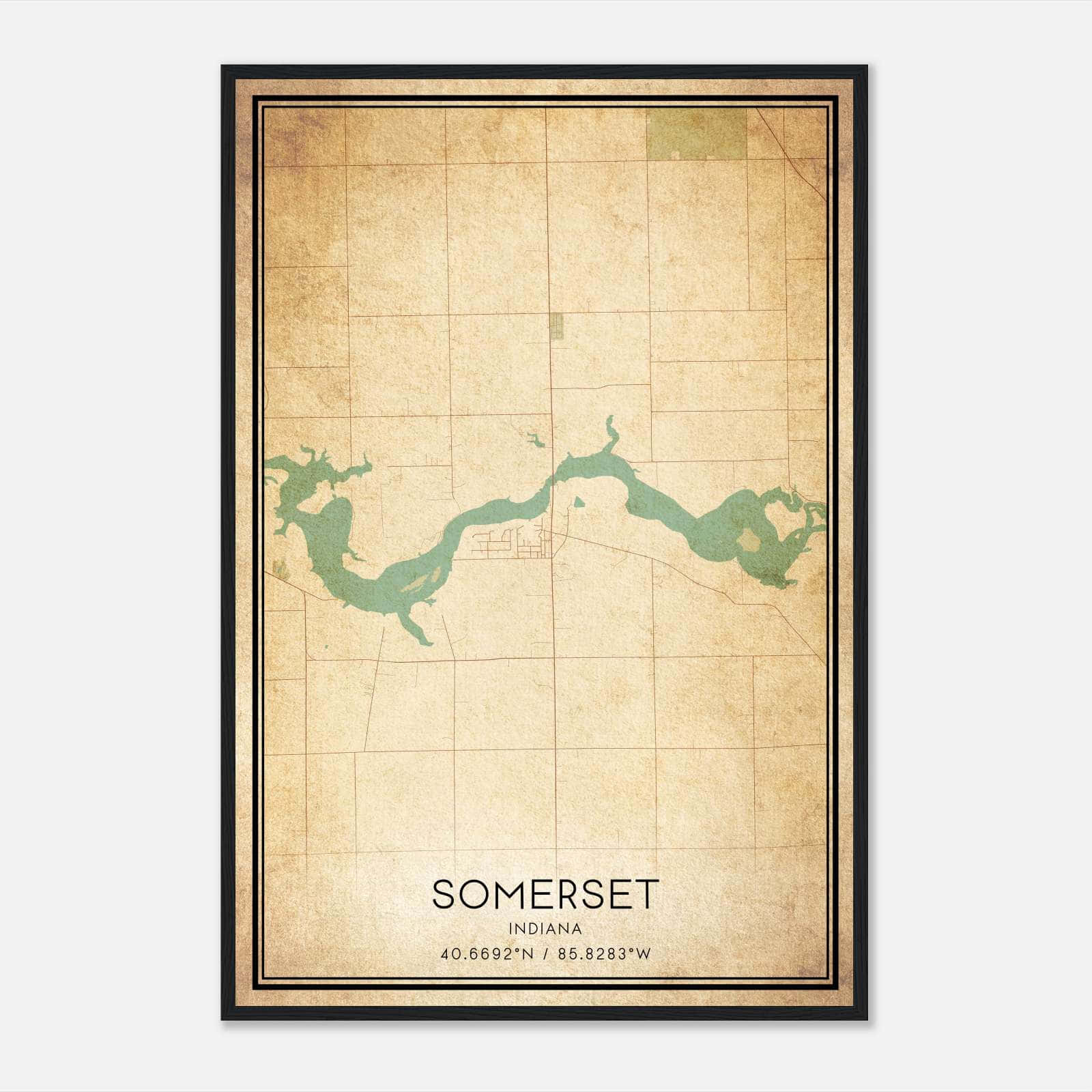 Vintage Somerset Indiana Map Poster, Somerset IN City Road Wall Art ...