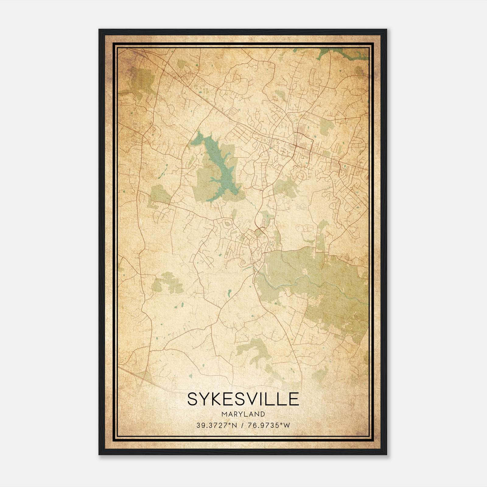 Vintage Sykesville Maryland Map Poster, Sykesville MD City Road Wall Art Print - Custom Maps ...