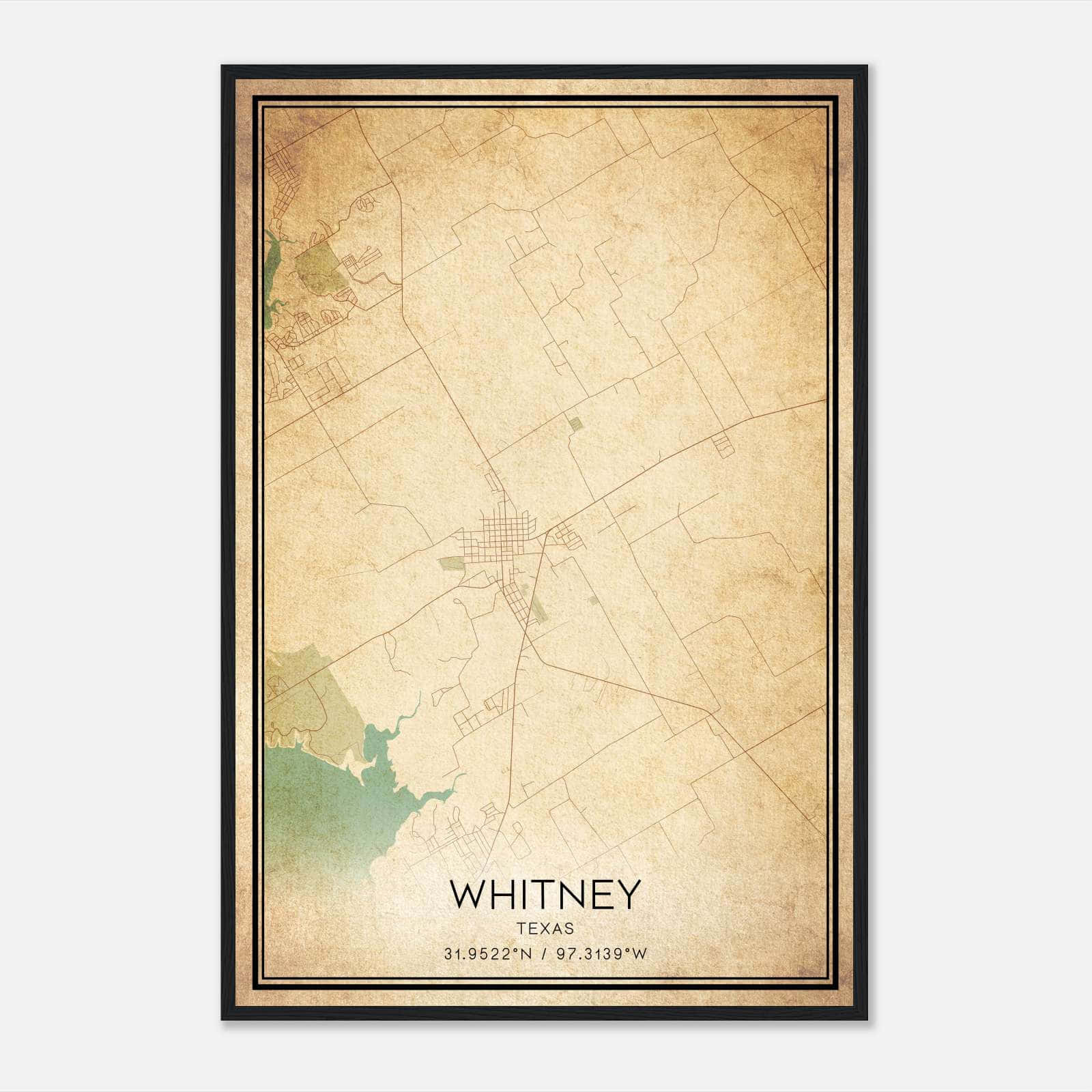 Vintage Whitney Texas Map Poster, Whitney TX City Road Wall Art Print ...