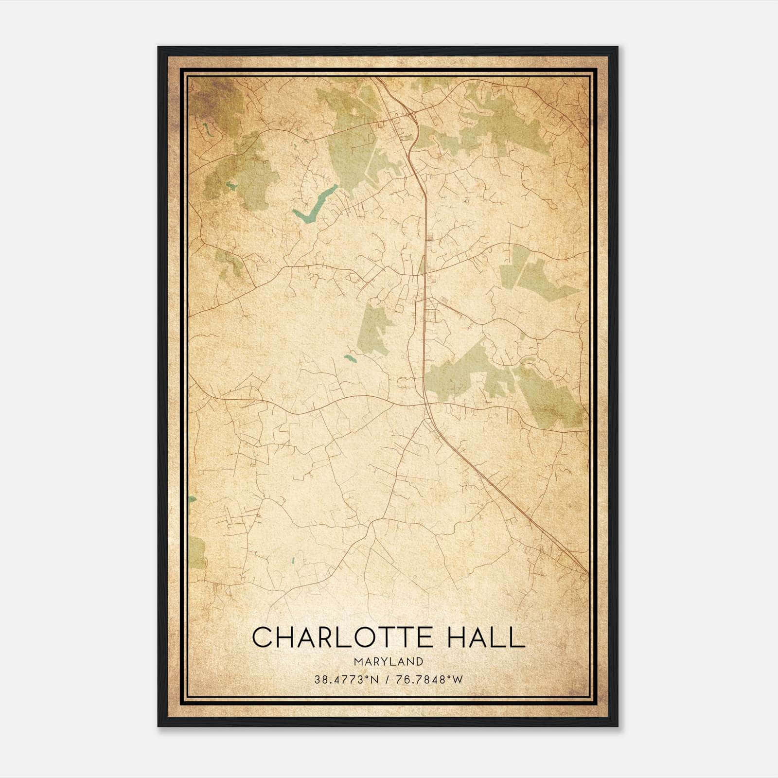 Vintage Charlotte Hall Maryland Map Poster, Charlotte Hall MD City Road Wall Art Print - Custom ...