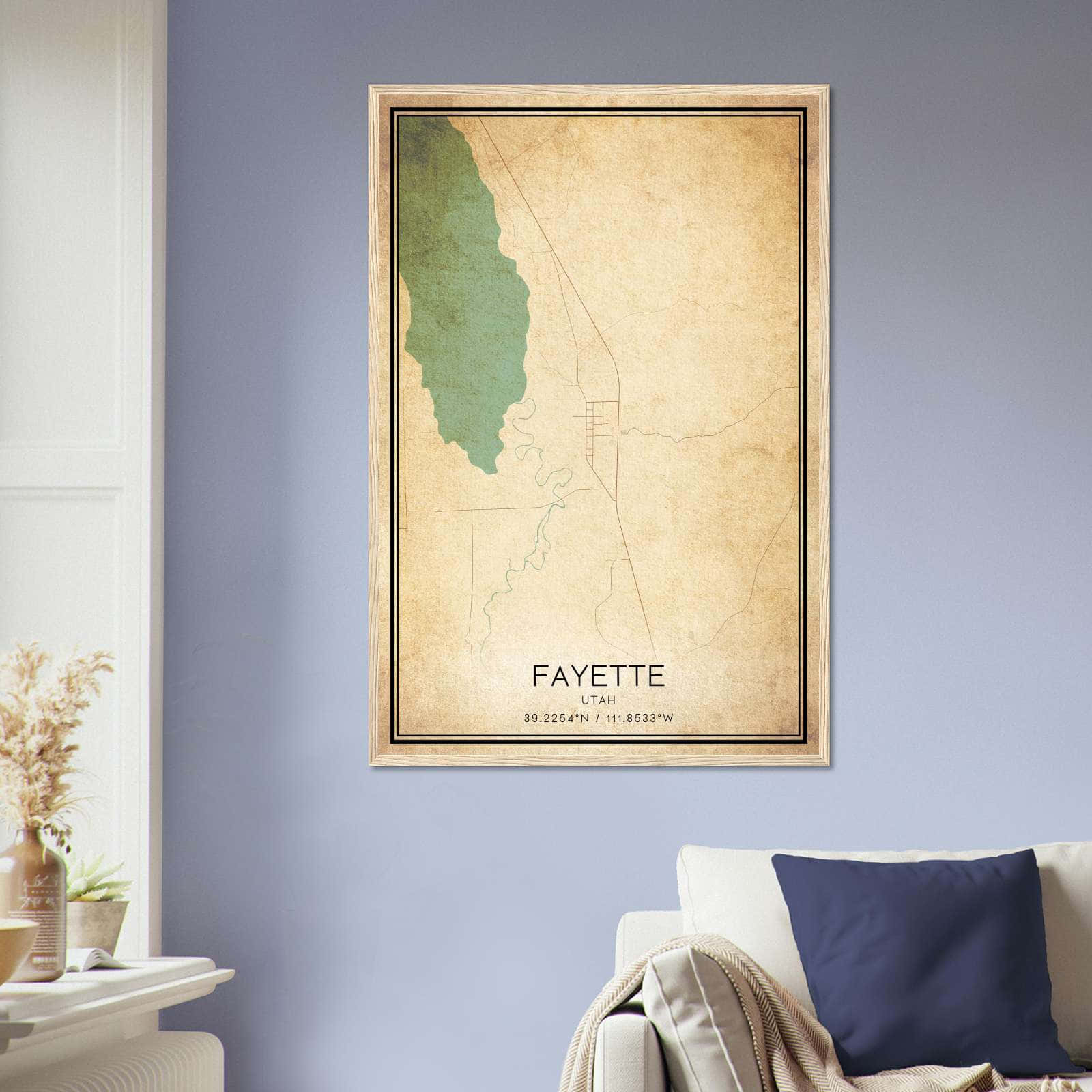 Vintage Fayette Utah Map Poster, Fayette UT City Road Wall Art Print ...