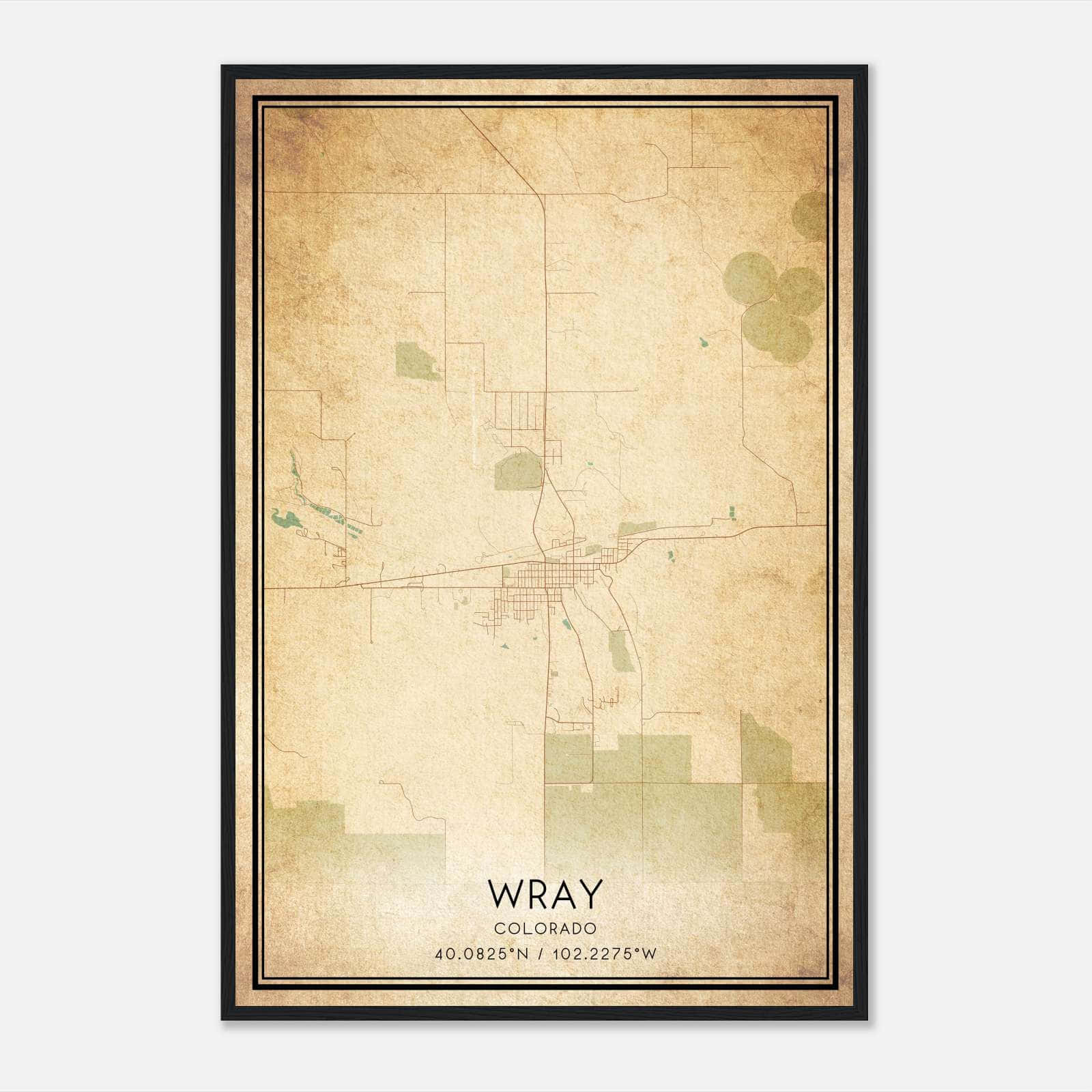 Vintage Wray Colorado Map Poster, Wray CO City Road Wall Art Print ...