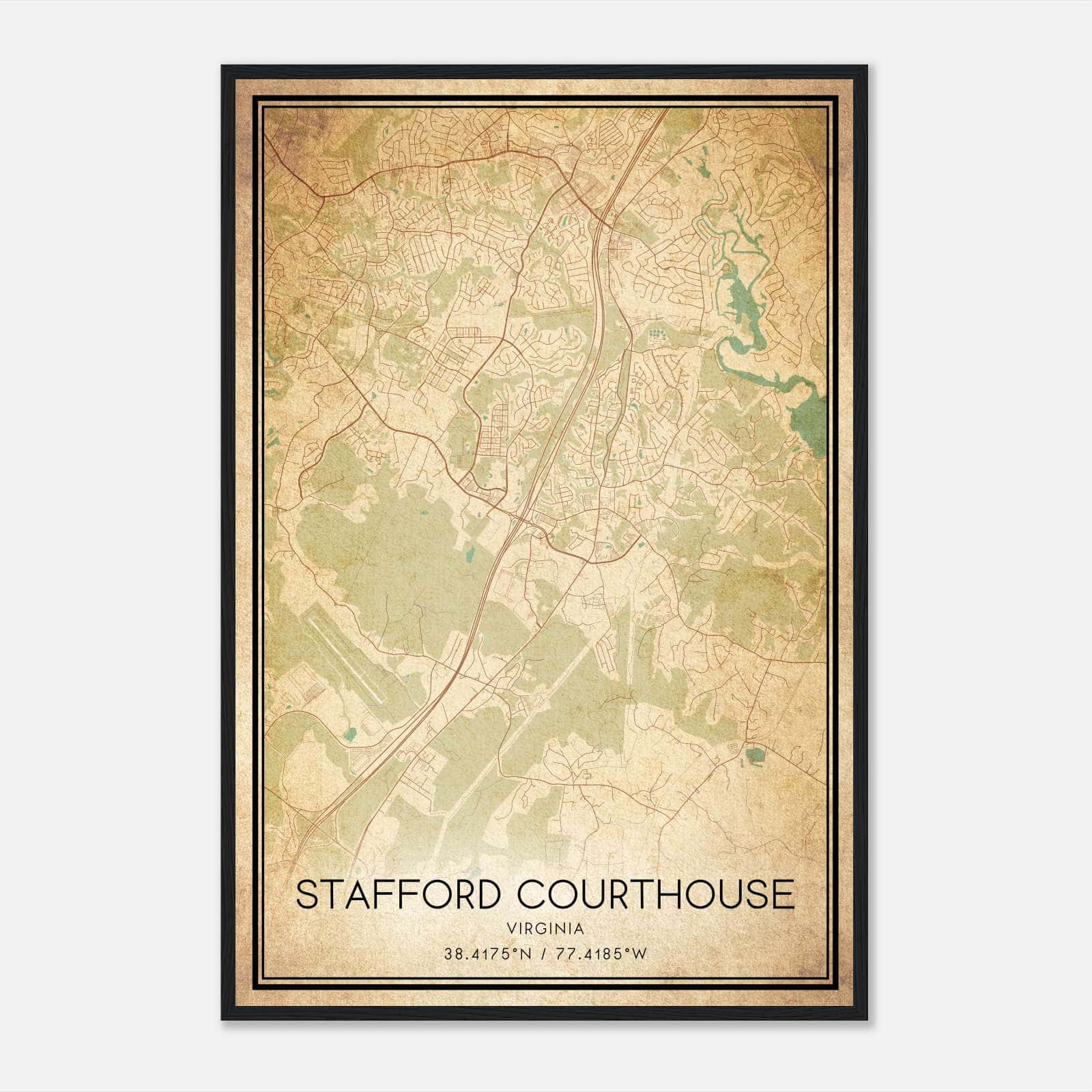Vintage Stafford Courthouse Virginia Map Poster, Stafford Courthouse VA ...