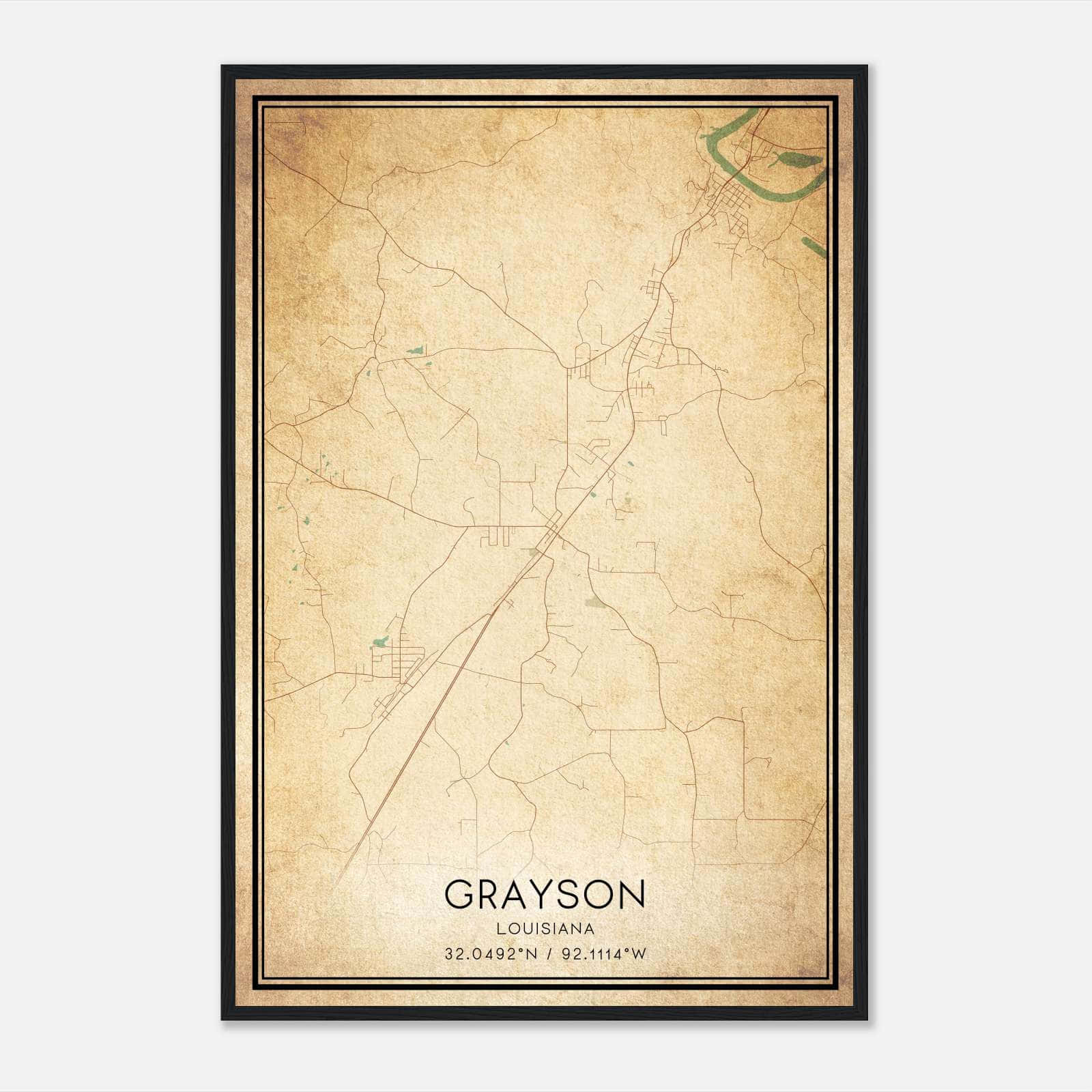 Vintage Grayson Louisiana Map Poster, Grayson LA City Road Wall Art ...