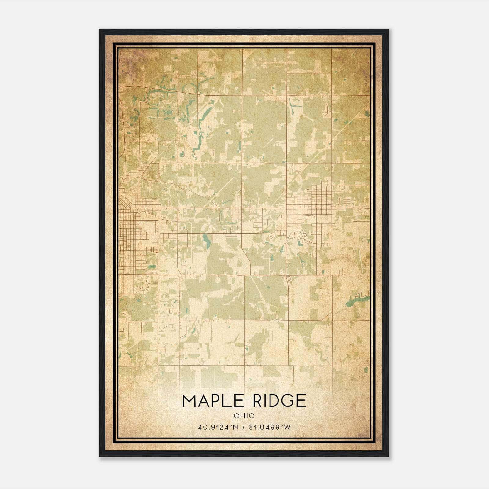 Vintage Maple Ridge Ohio Map Poster, Maple Ridge OH City Road Wall Art ...