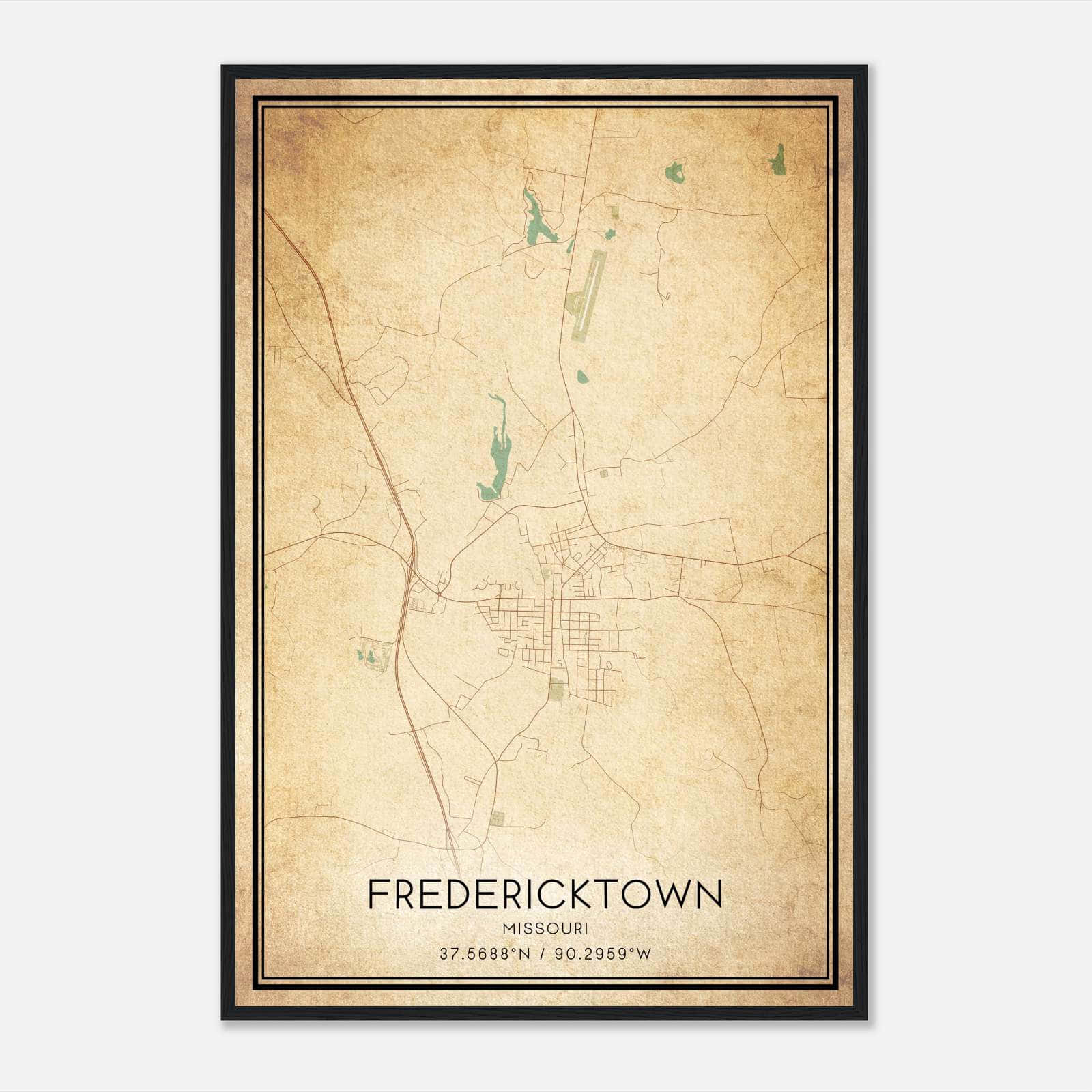 Vintage Fredericktown Missouri Map Poster, Fredericktown MO City Road ...