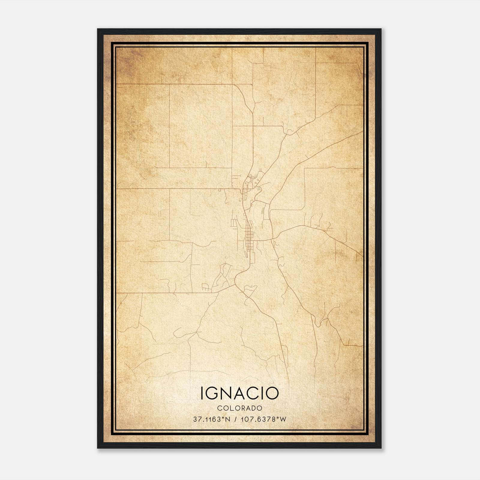 Vintage Ignacio Colorado Map Poster, Ignacio CO City Road Wall Art ...