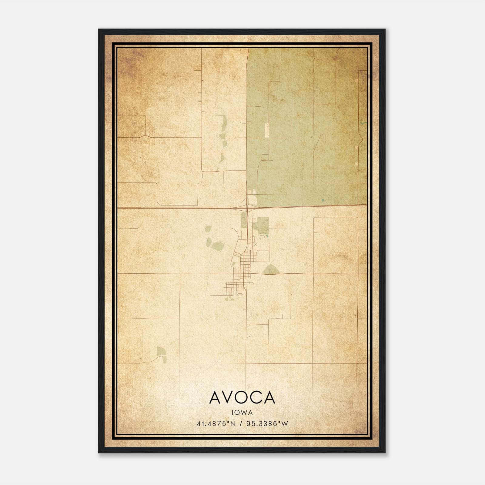 Vintage Avoca Iowa Map Poster, Avoca IA City Road Wall Art Print ...
