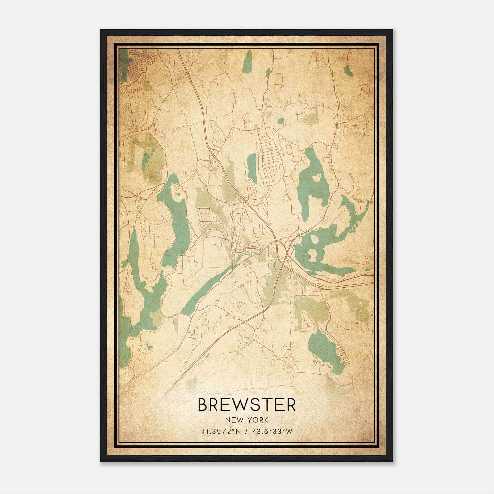 Vintage Brewster New York Map Poster, Brewster NY City Road Wall Art ...