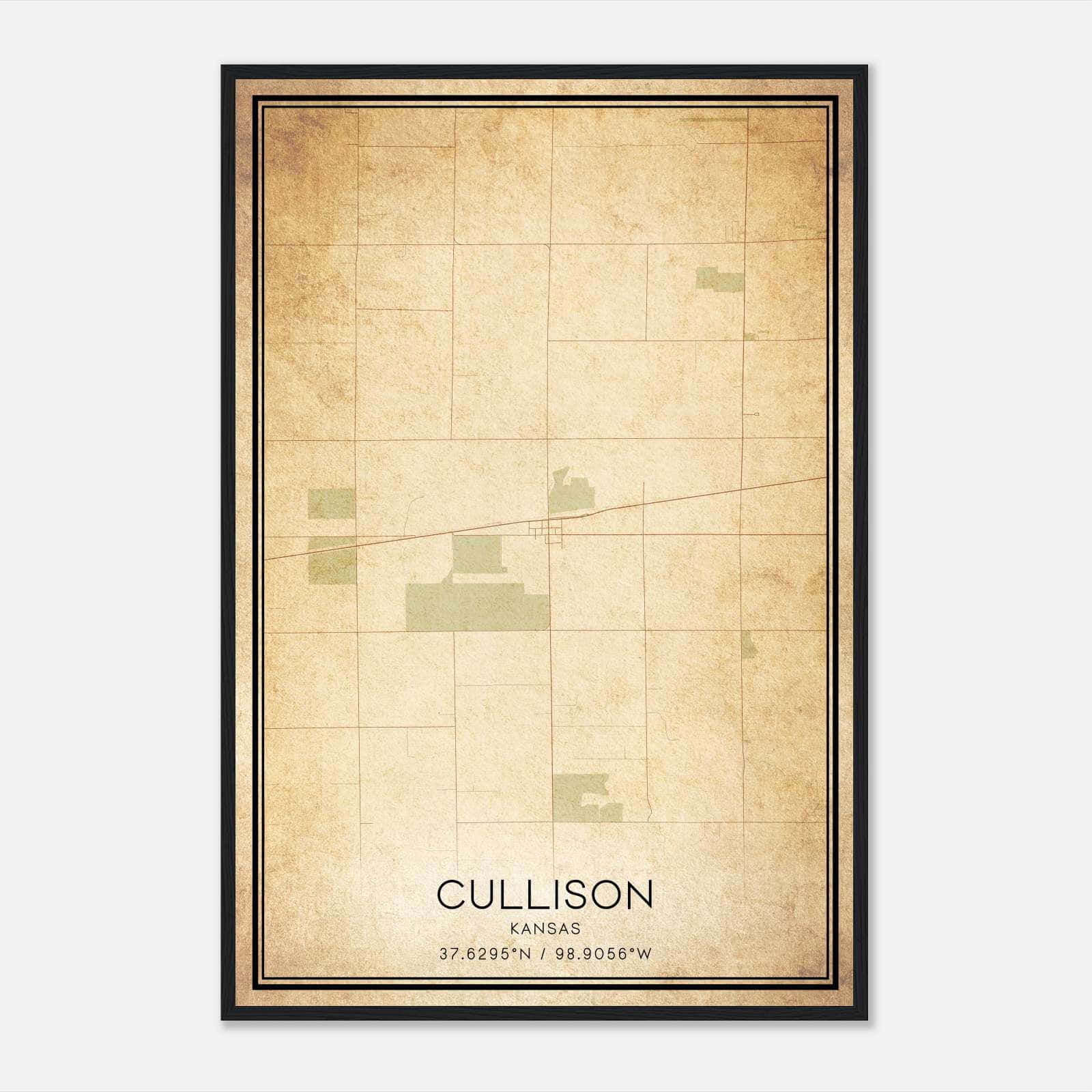 Vintage Cullison Kansas Map Poster, Cullison KS City Road Wall Art ...