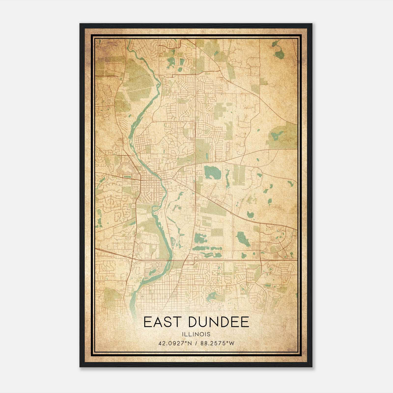 Vintage East Dundee Illinois Map Poster, East Dundee IL City Road Wall ...