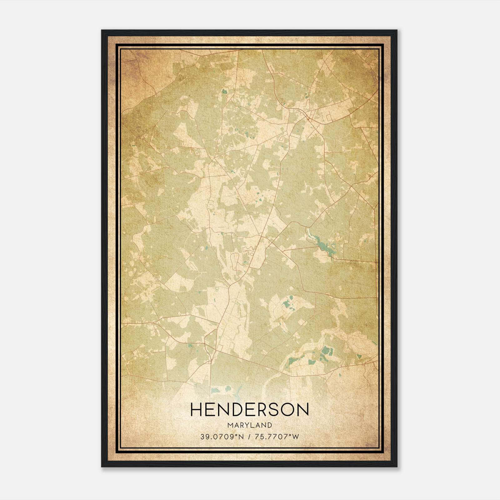 Vintage Henderson Maryland Map Poster, Henderson MD City Road Wall Art ...