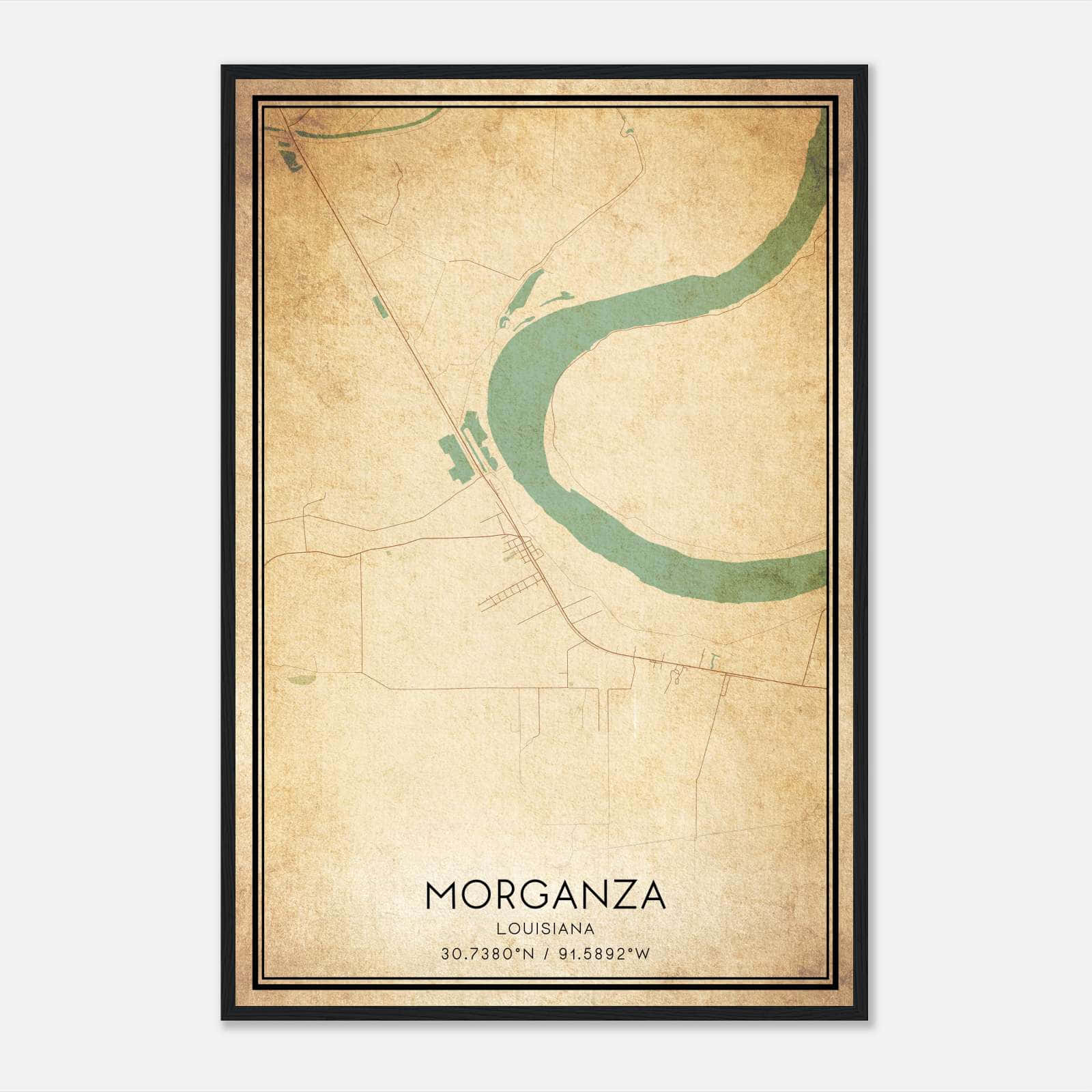 Vintage Morganza Louisiana Map Poster, Morganza LA City Road Wall Art ...