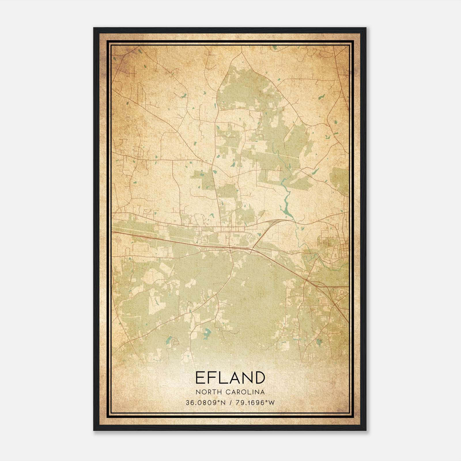 Vintage Efland North Carolina Map Poster, Efland NC City Road Wall Art ...