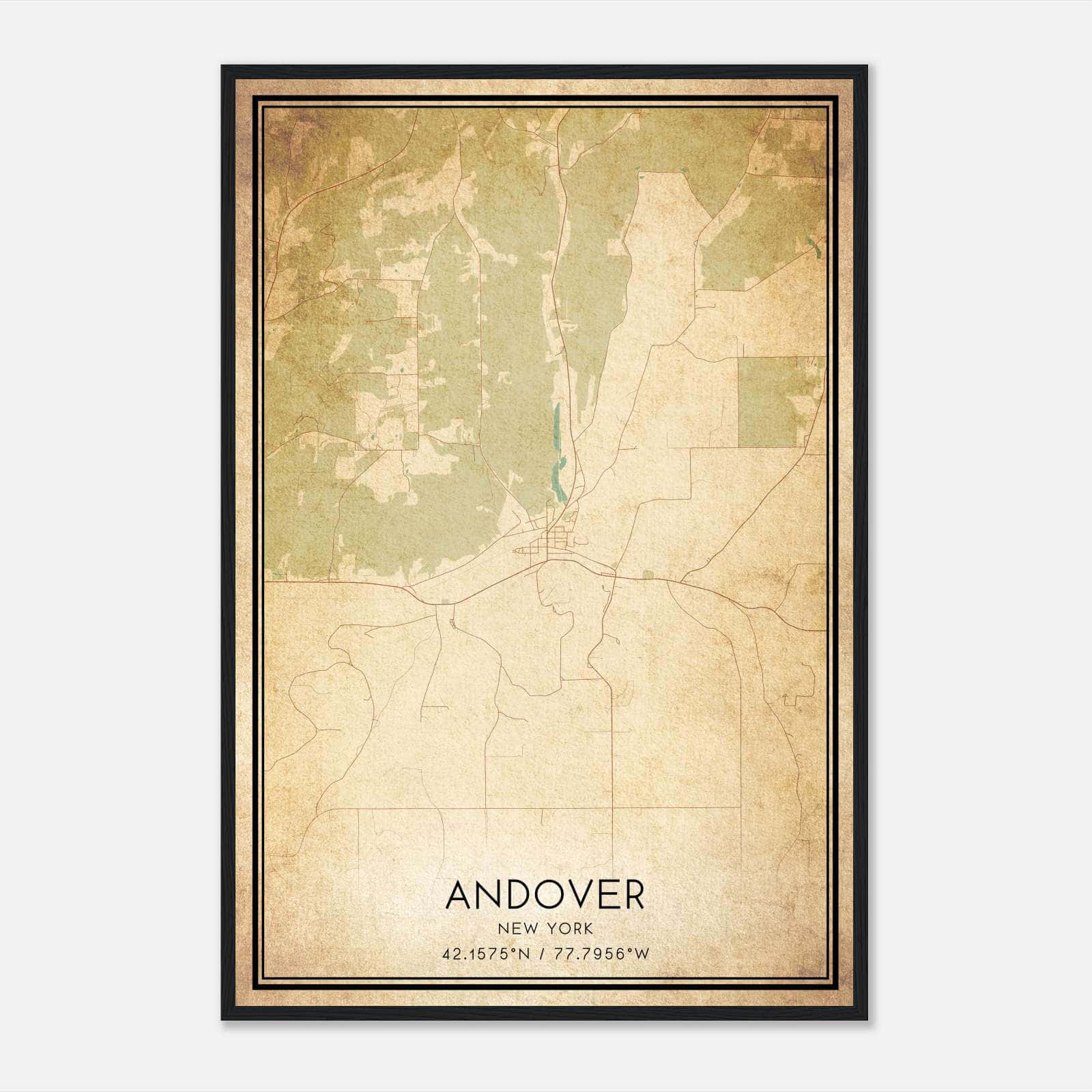 Vintage Andover New York Map Poster, Andover NY City Road Wall Art ...