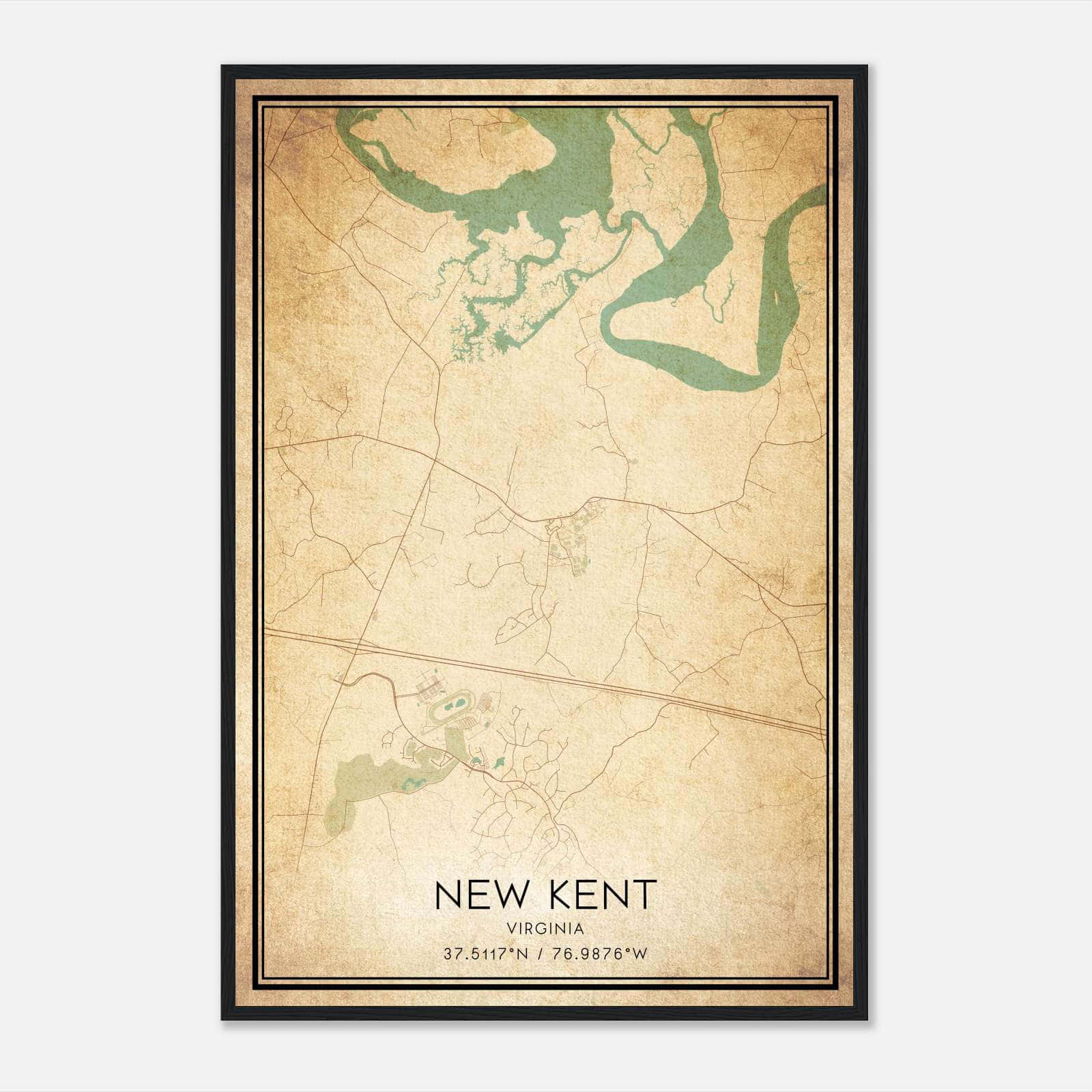 Vintage New Kent Virginia Map Poster, New Kent VA City Road Wall Art ...