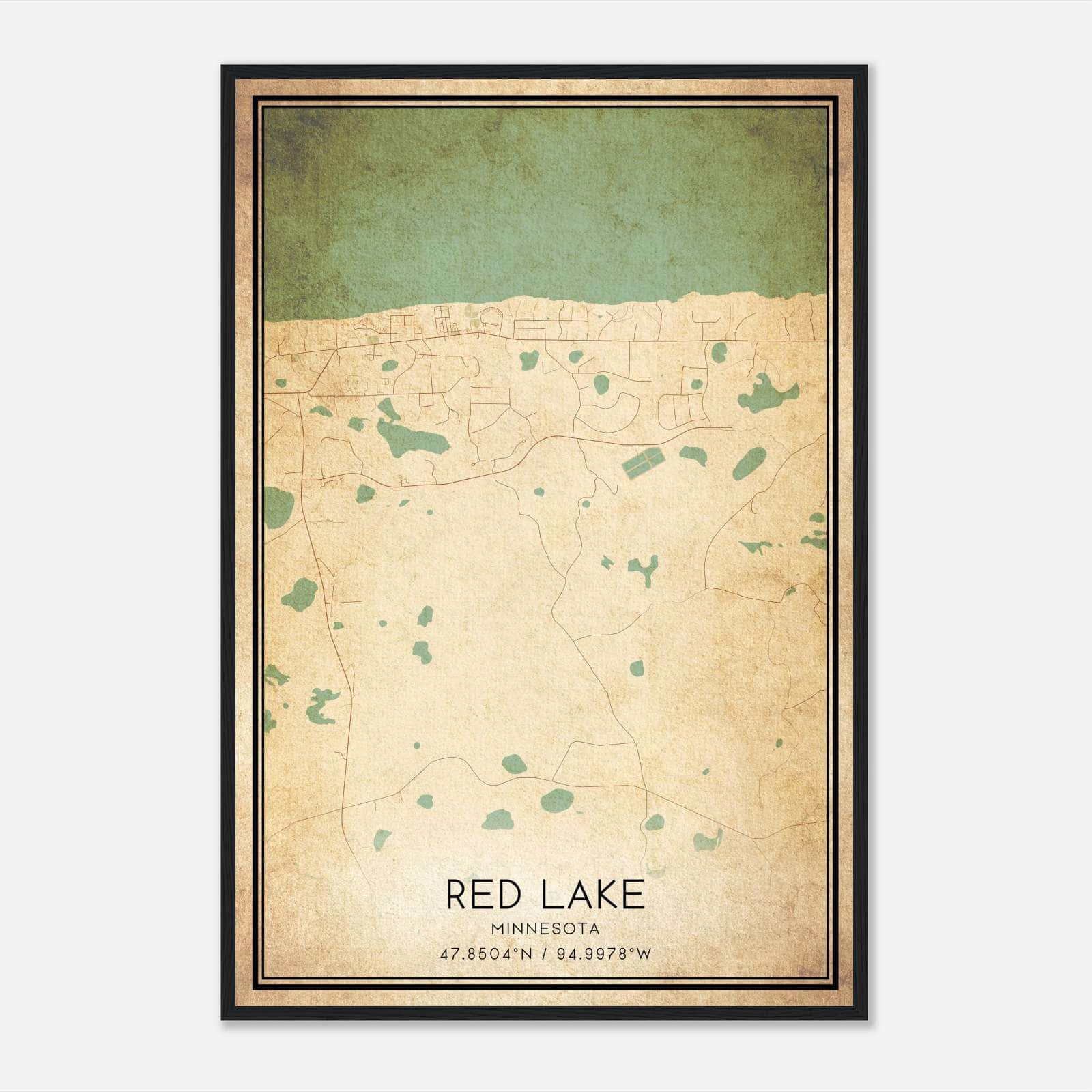Vintage Red Lake Minnesota Map Poster, Red Lake MN City Road Wall Art ...