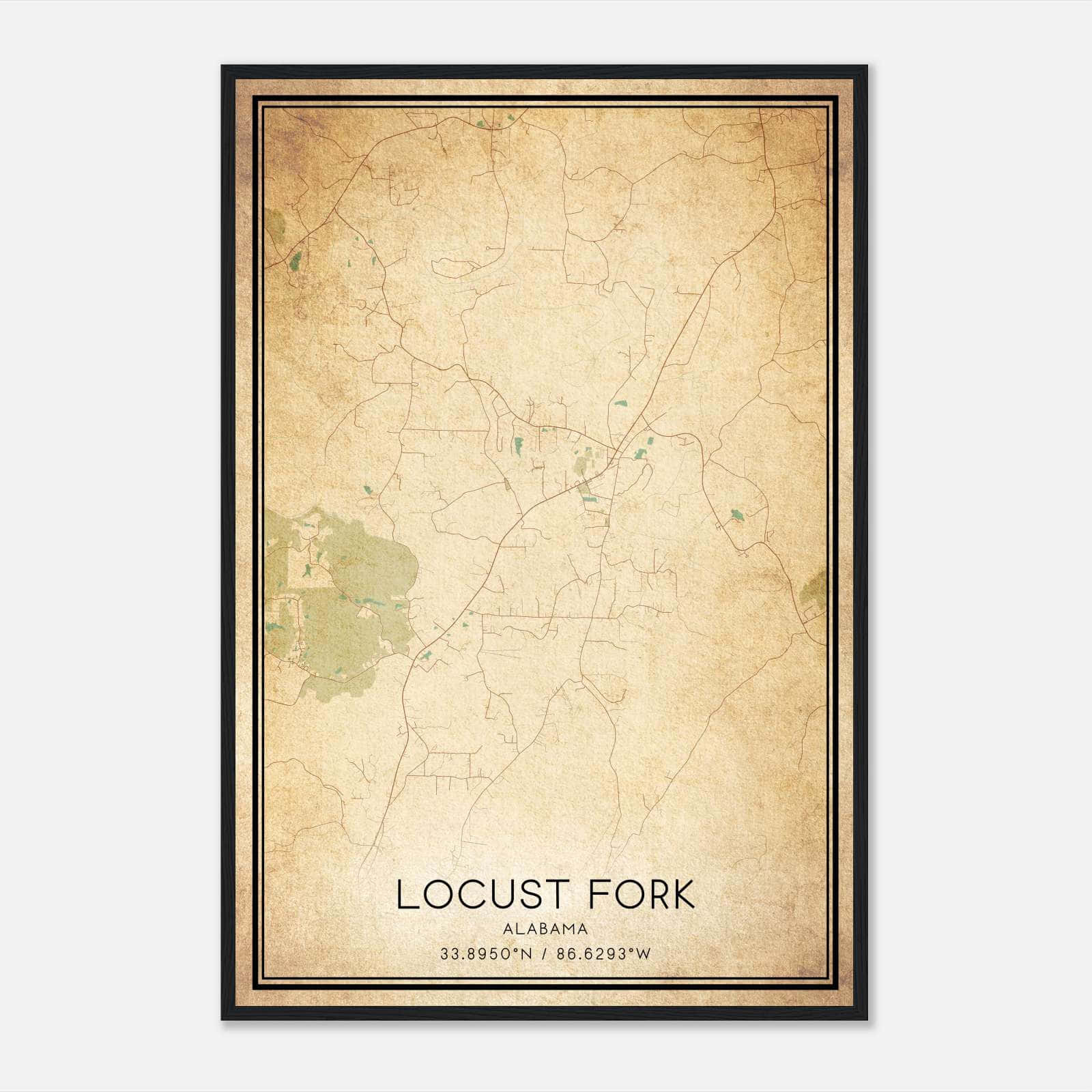 Vintage Locust Fork Alabama Map Poster, Locust Fork AL City Road Wall ...