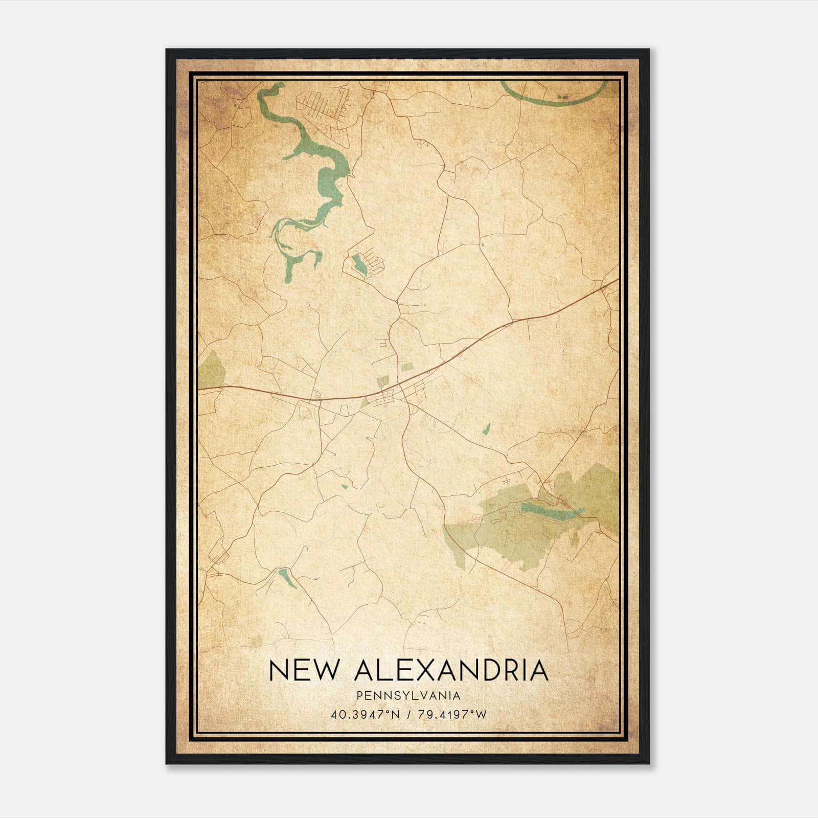 Vintage New Alexandria Pennsylvania Map Poster, New Alexandria PA City ...