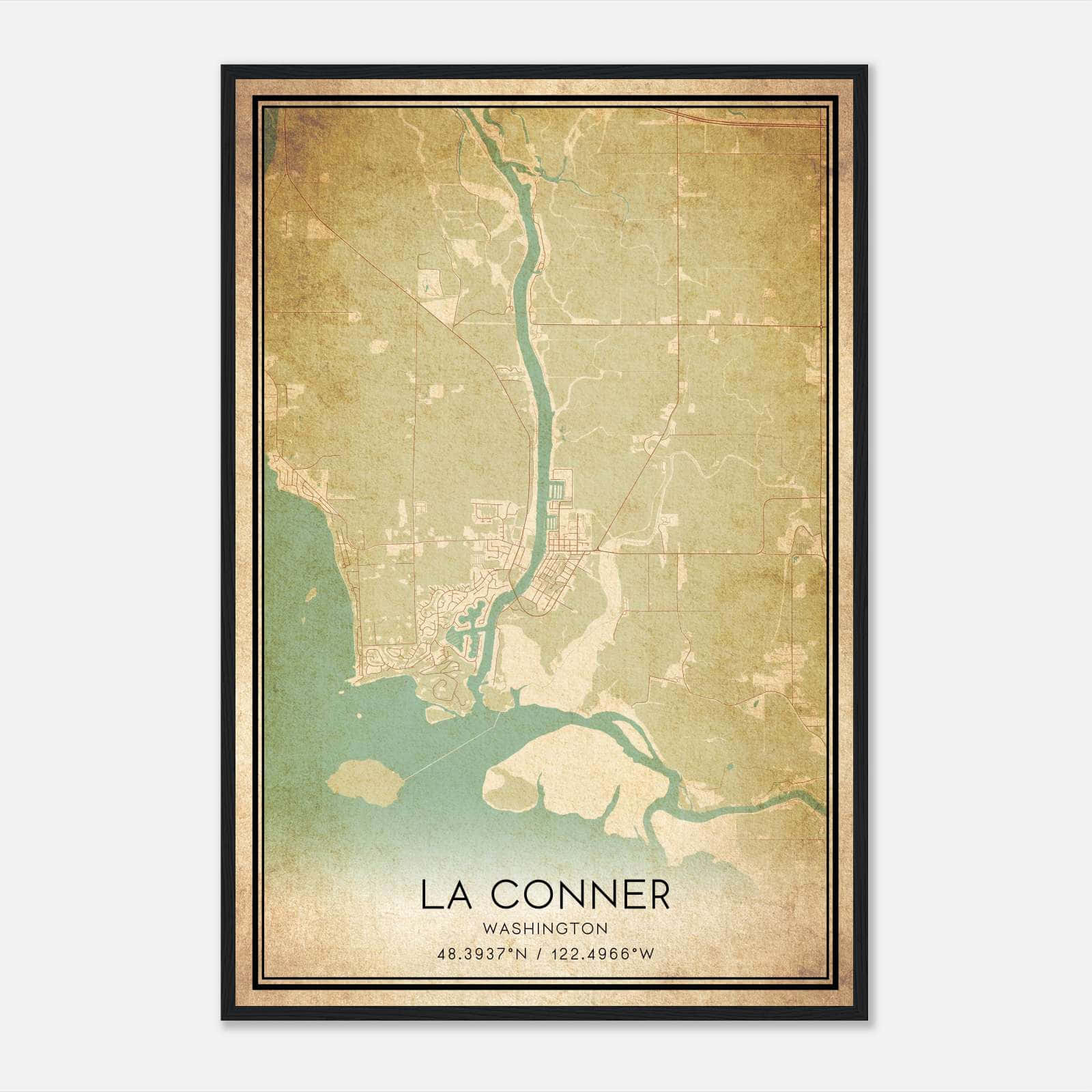 Vintage La Conner Washington Map Poster, La Conner WA City Road Wall ...