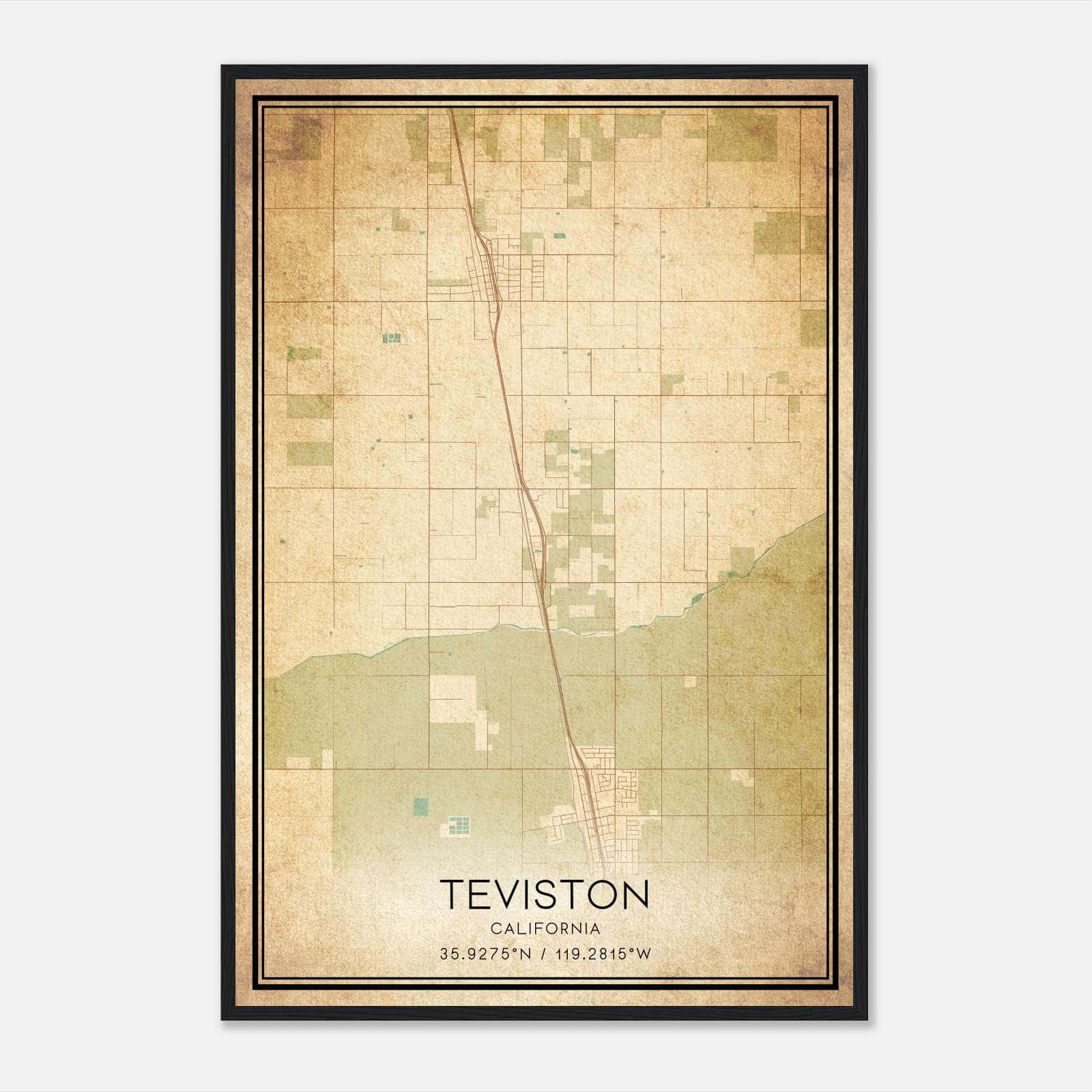 Vintage Teviston California Map Poster, Teviston CA City Road Wall Art ...