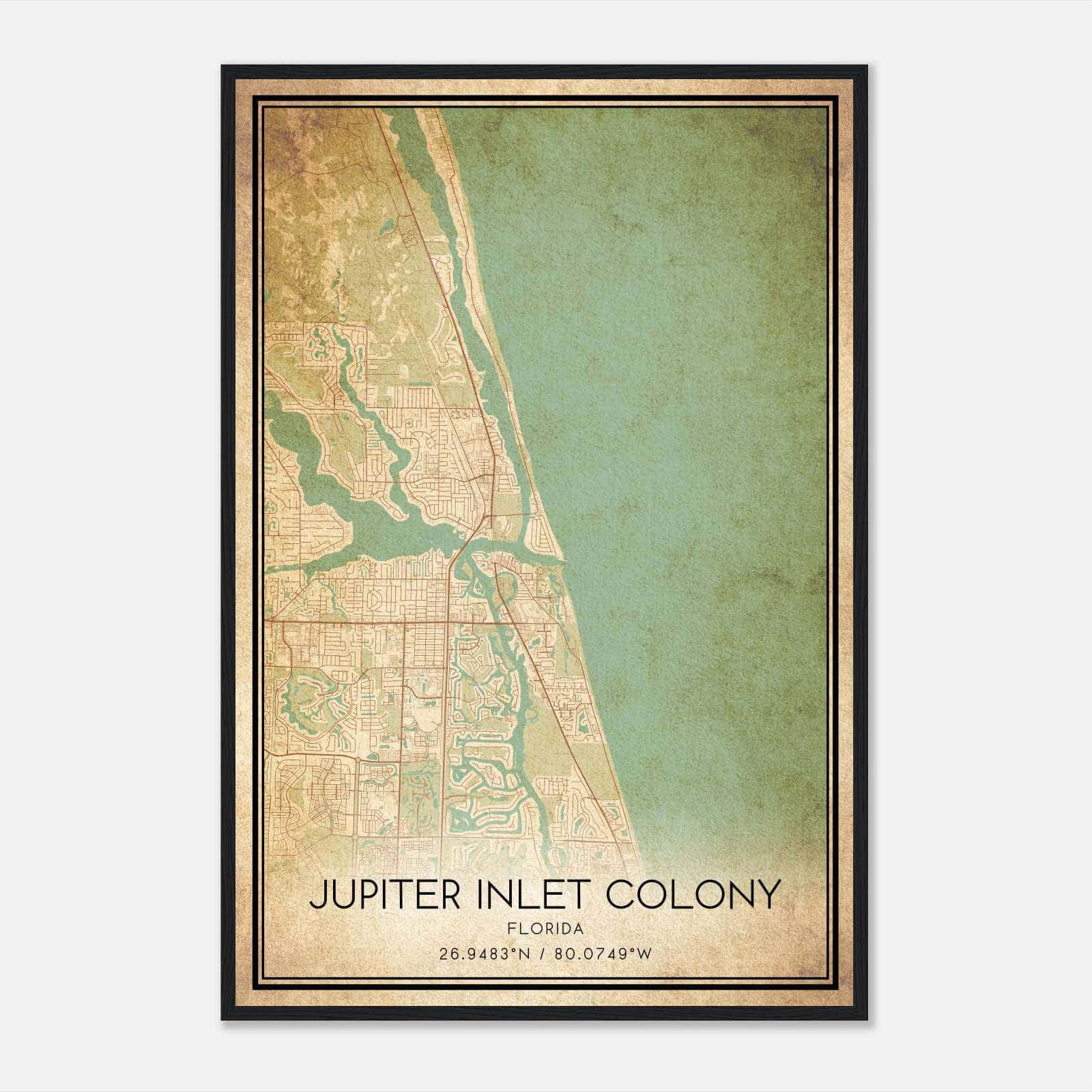 Vintage Jupiter Inlet Colony Florida Map Poster, Jupiter Inlet Colony ...