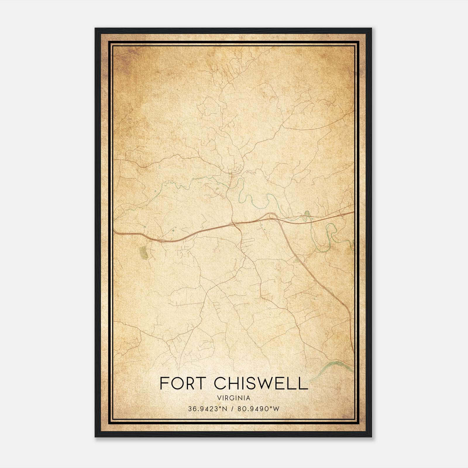 Vintage Fort Chiswell Virginia Map Poster, Fort Chiswell VA City Road ...