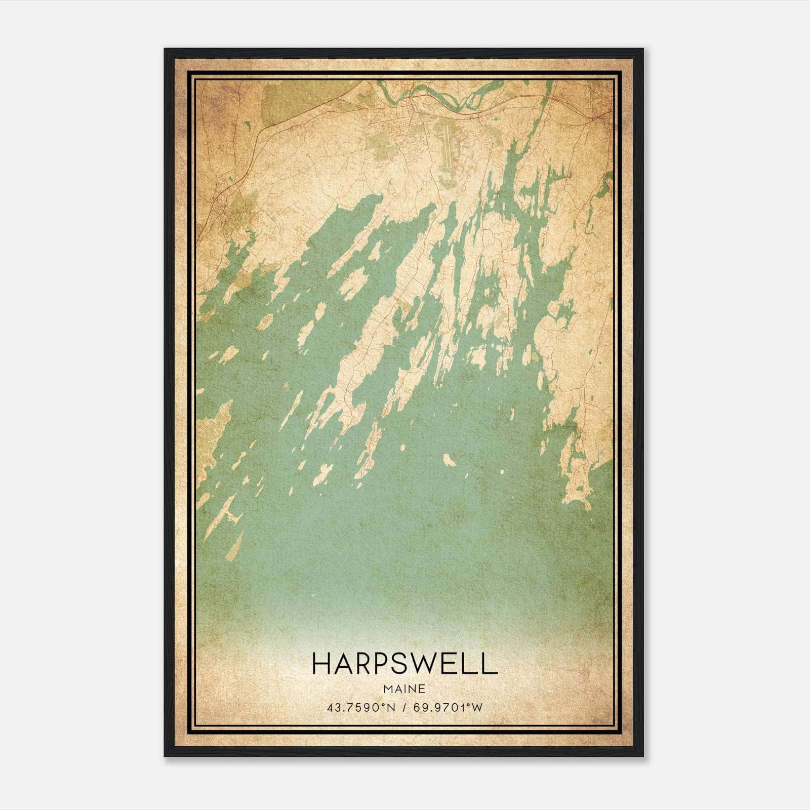 Vintage Harpswell Maine Map Poster, Harpswell ME City Road Wall Art ...