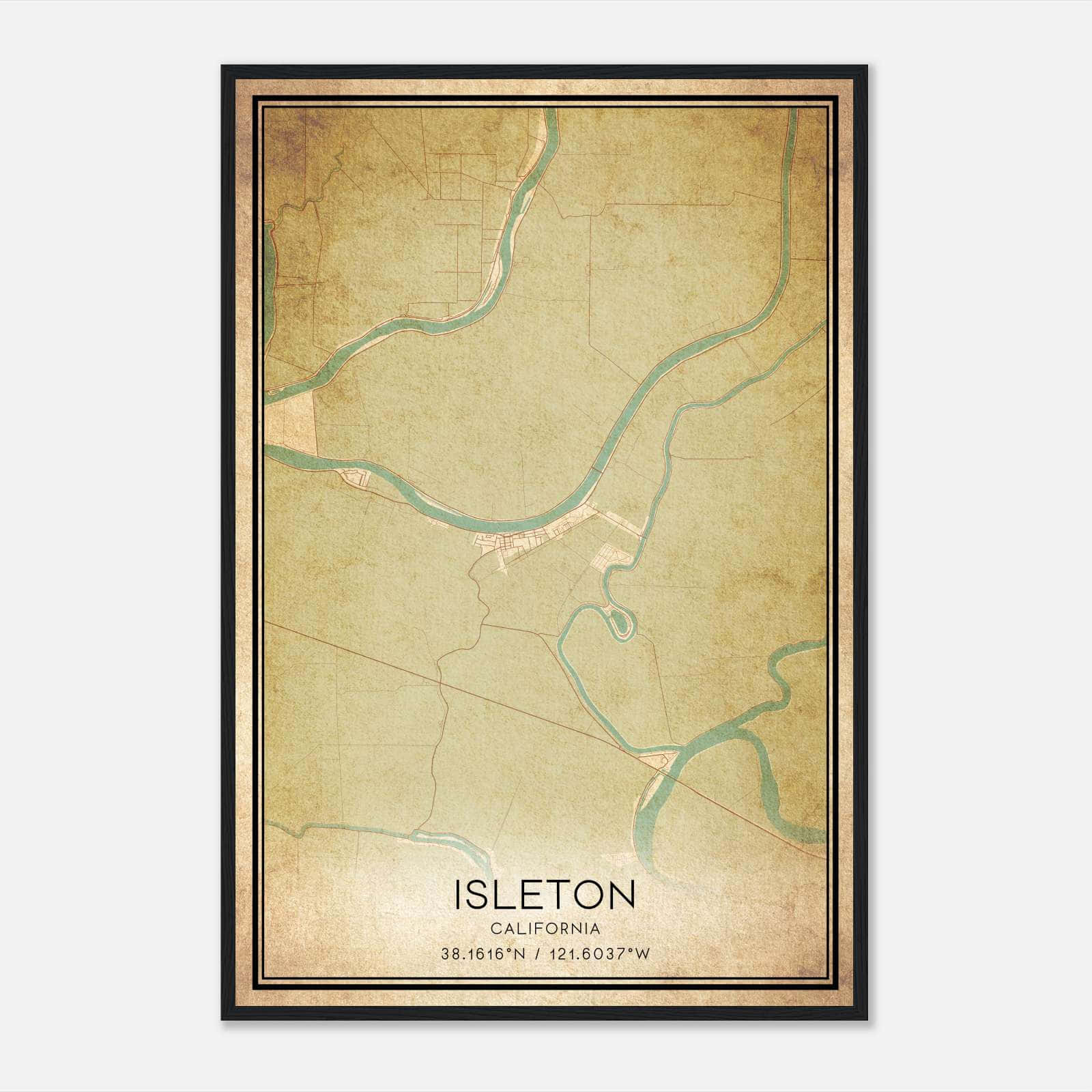 Vintage Isleton California Map Poster, Isleton CA City Road Wall Art ...