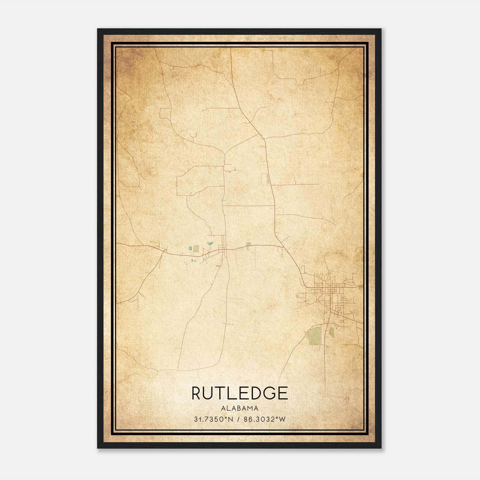 Vintage Rutledge Alabama Map Poster, Rutledge AL City Road Wall Art ...