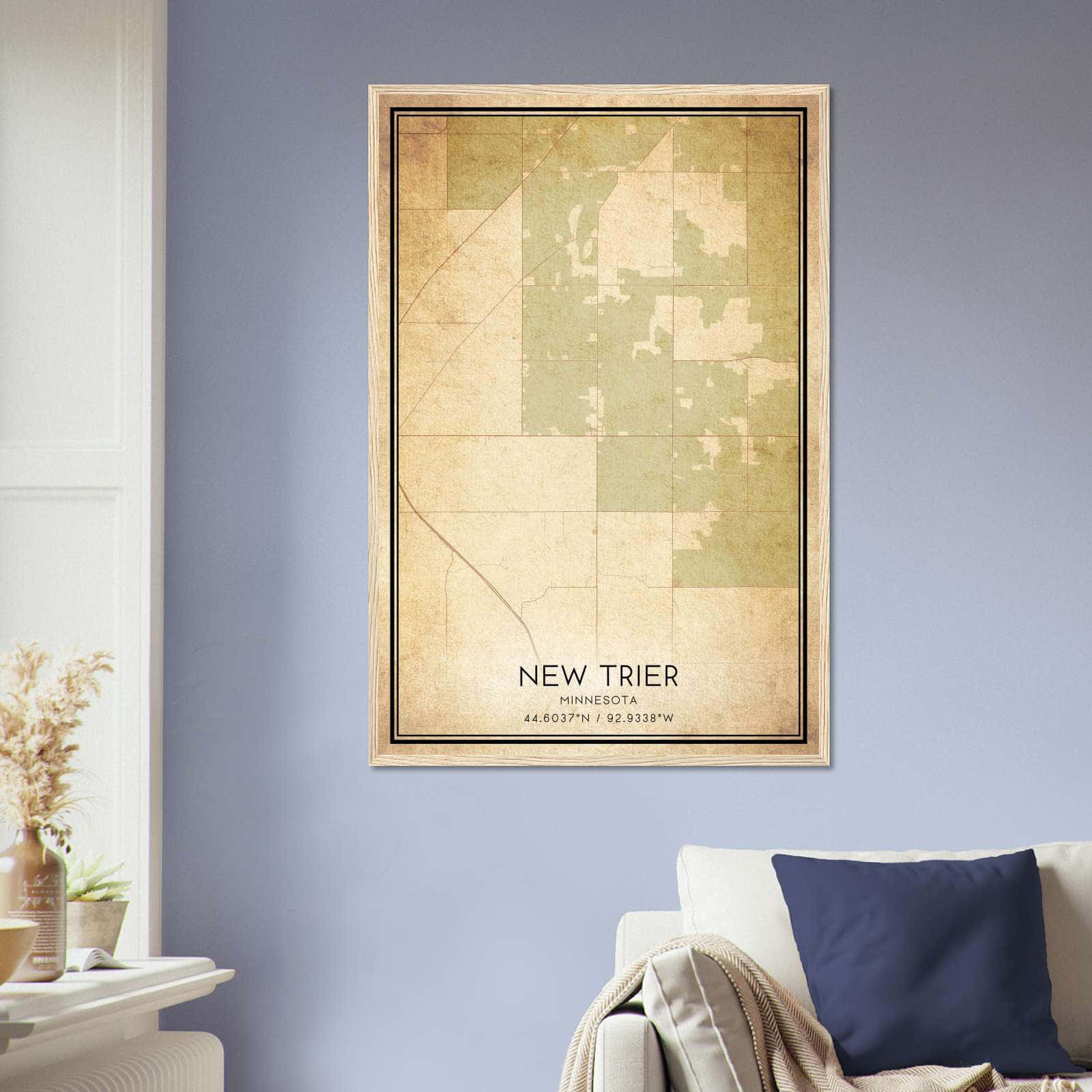 Vintage New Trier Minnesota Map Poster, New Trier MN City Road Wall Art ...
