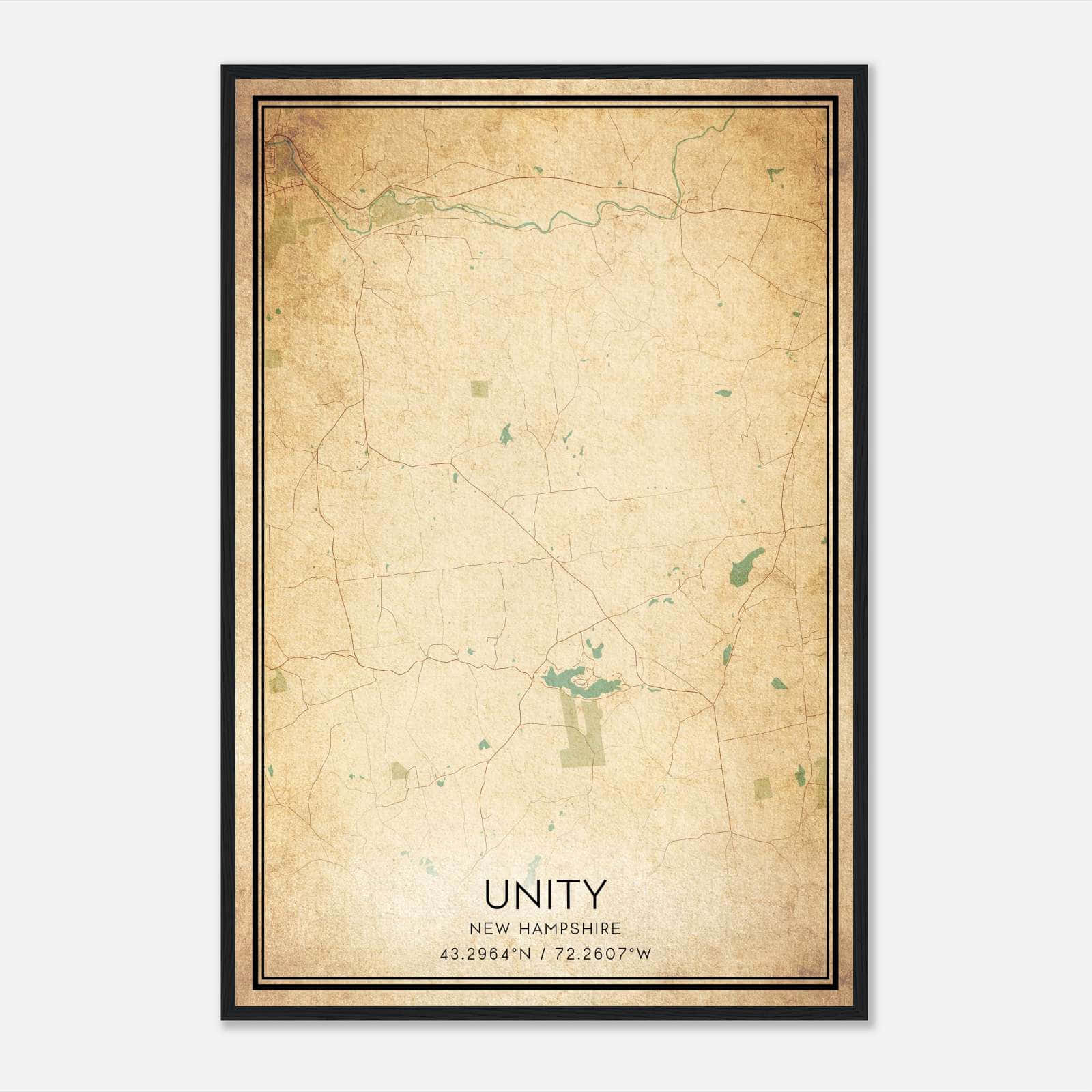 Vintage Unity New Hampshire Map Poster, Unity NH City Road Wall Art ...