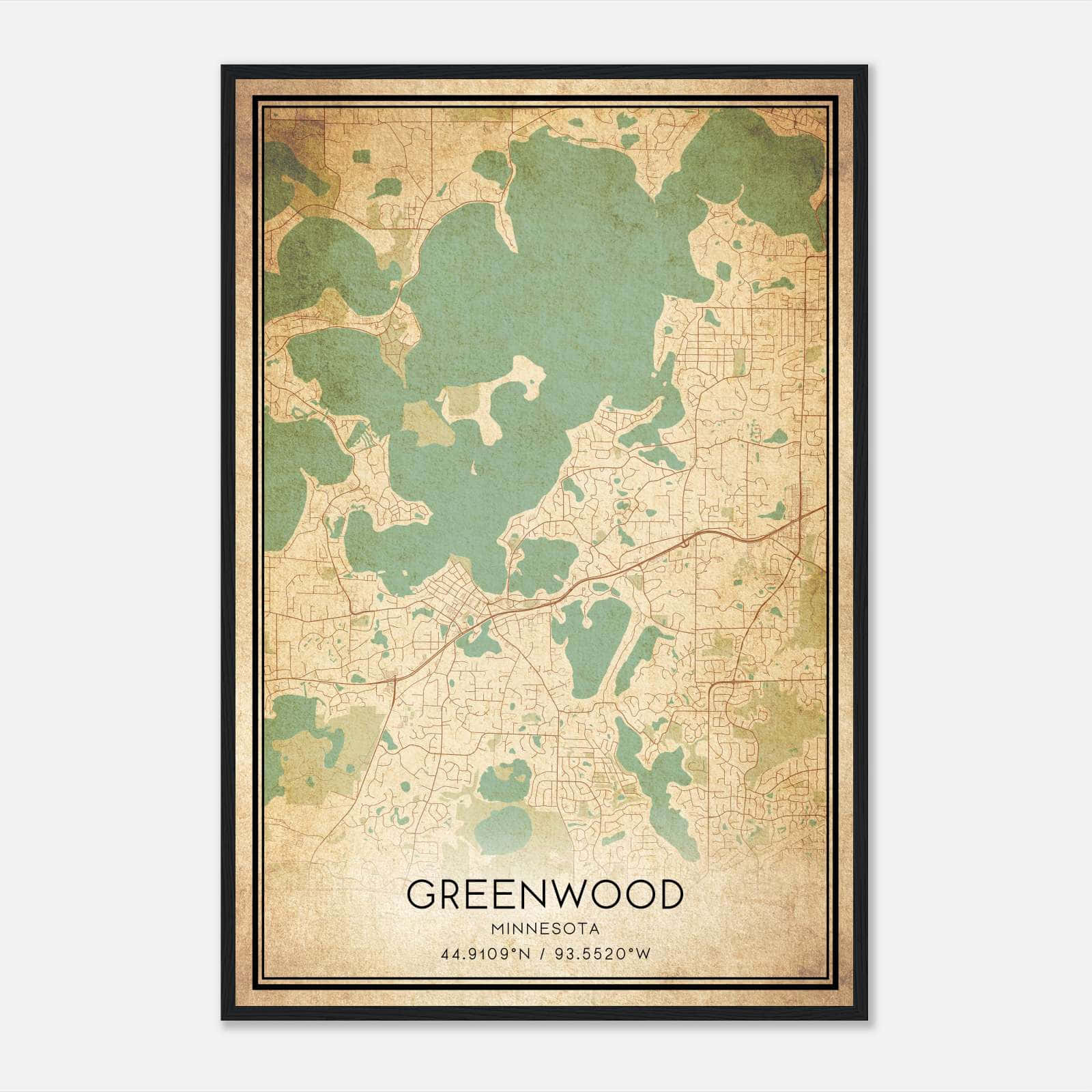 Vintage Greenwood Minnesota Map Poster, Greenwood MN City Road Wall Art ...
